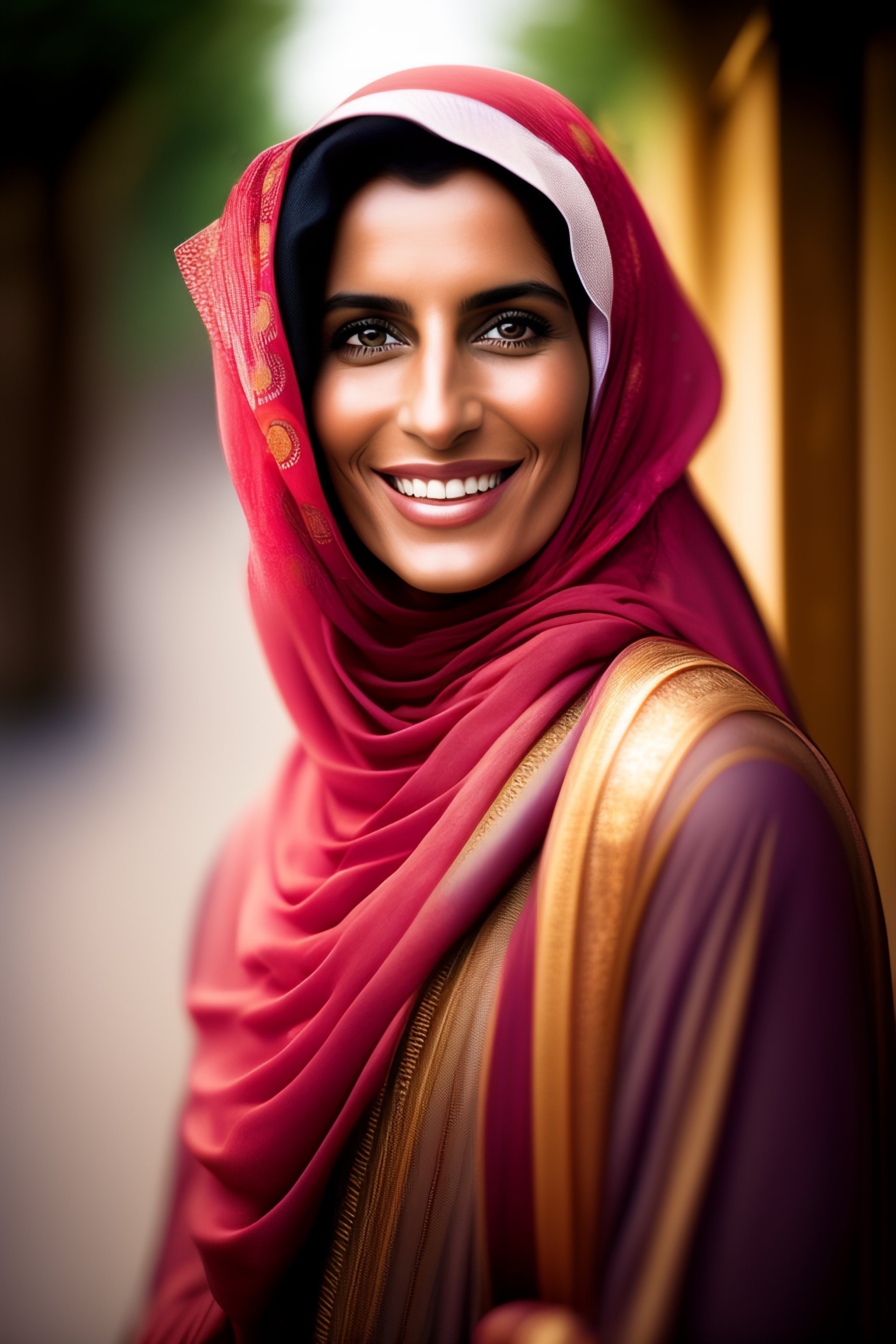 Lexica - Outdoor photography of a happy, saudi-arabian beautiful woman ...