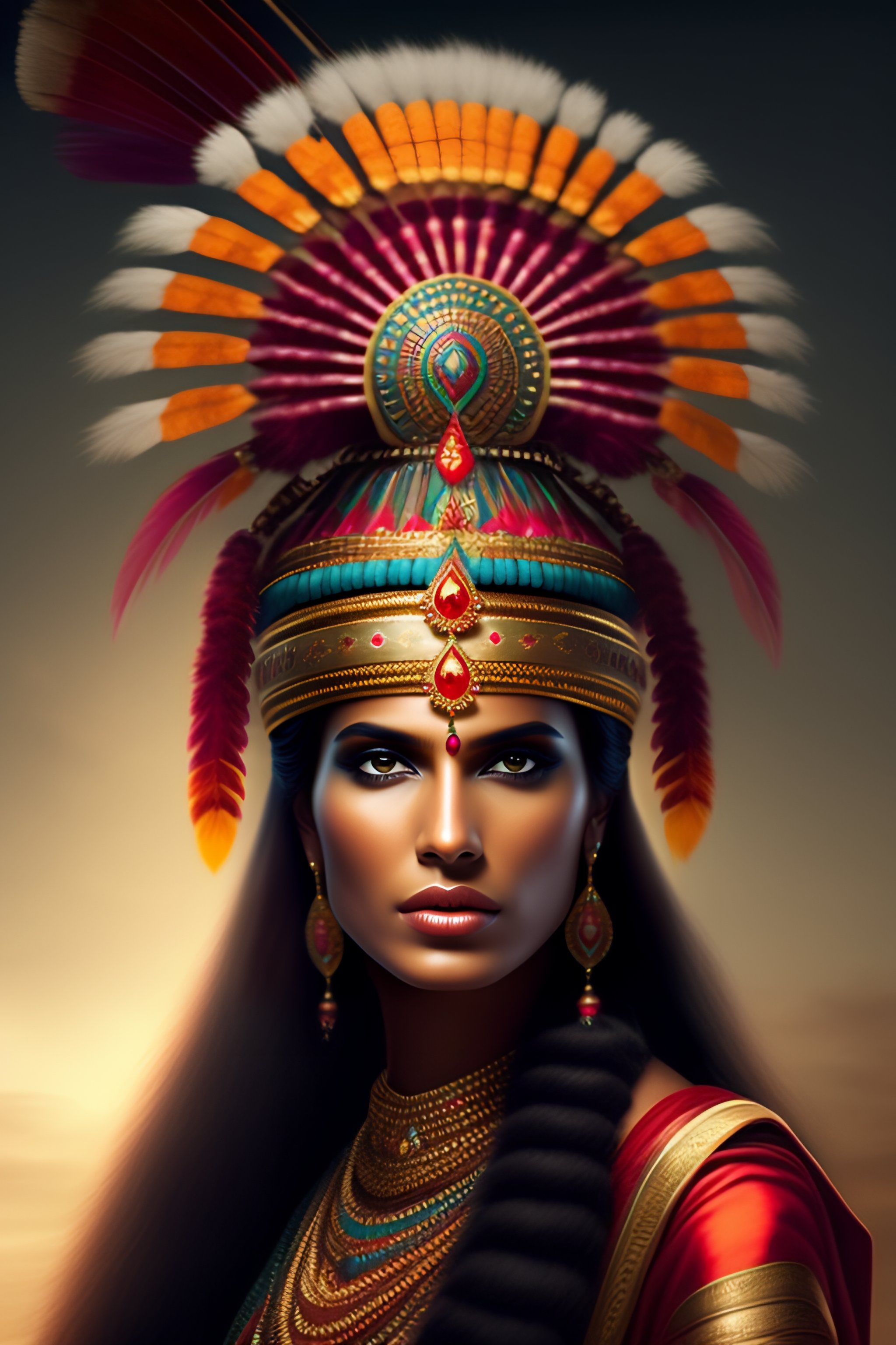 Lexica - Indian princess, headdress, defiant, beautiful,