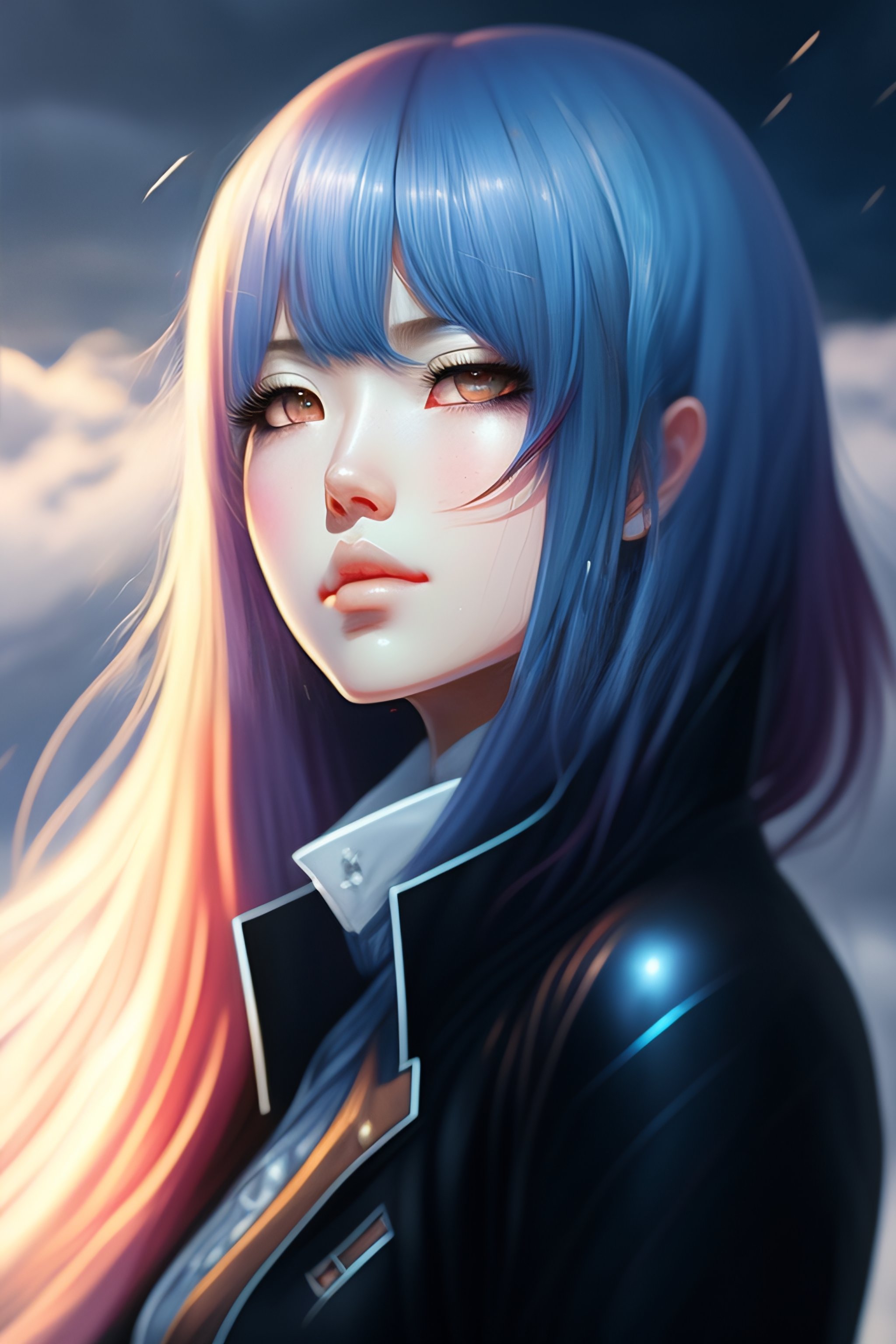 Lexica - Full face shot of rimuru tempest, sky blue straight hair, long ...