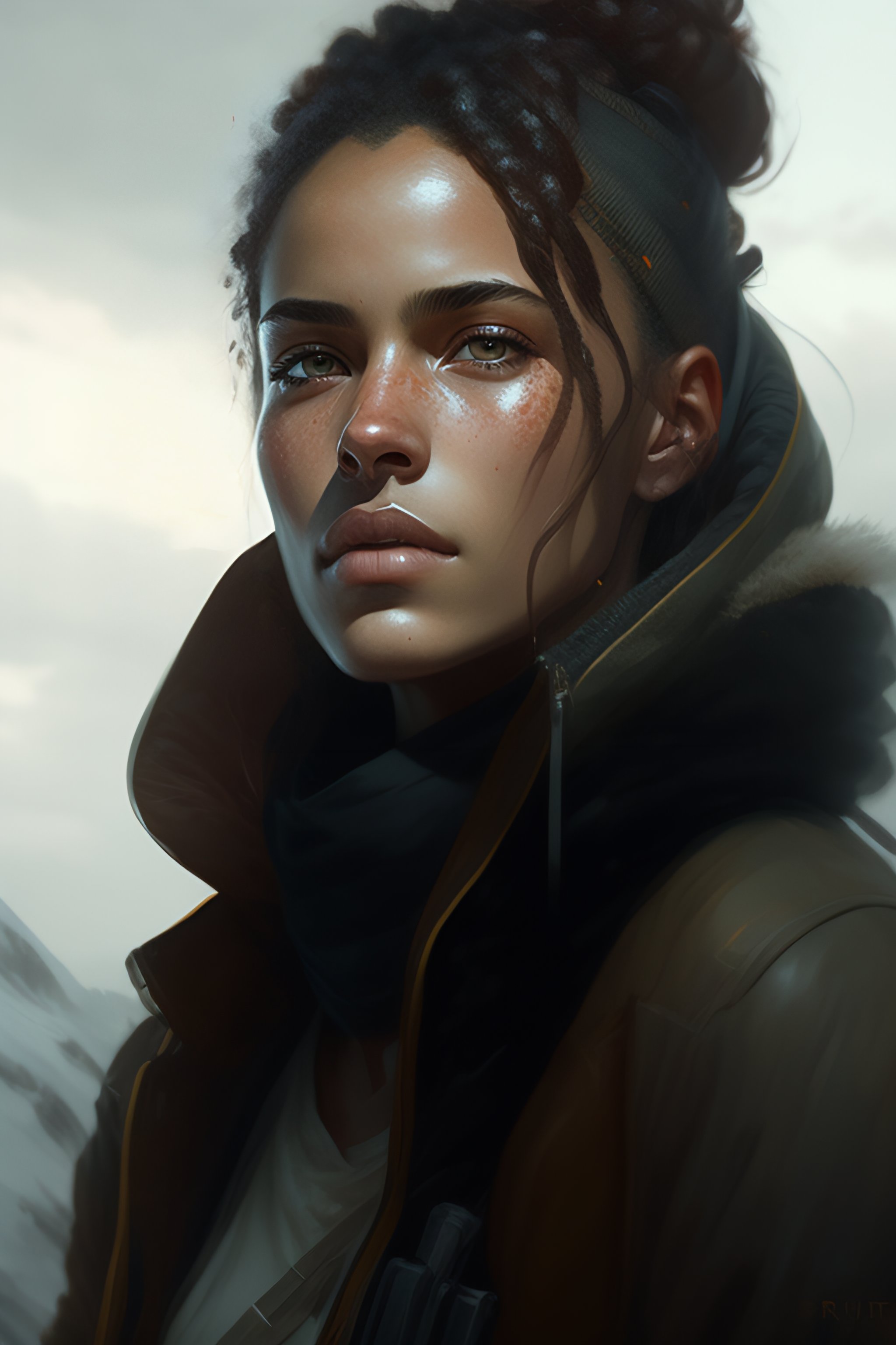 Lexica - Detailed portrait of a young female who survived in the post ...