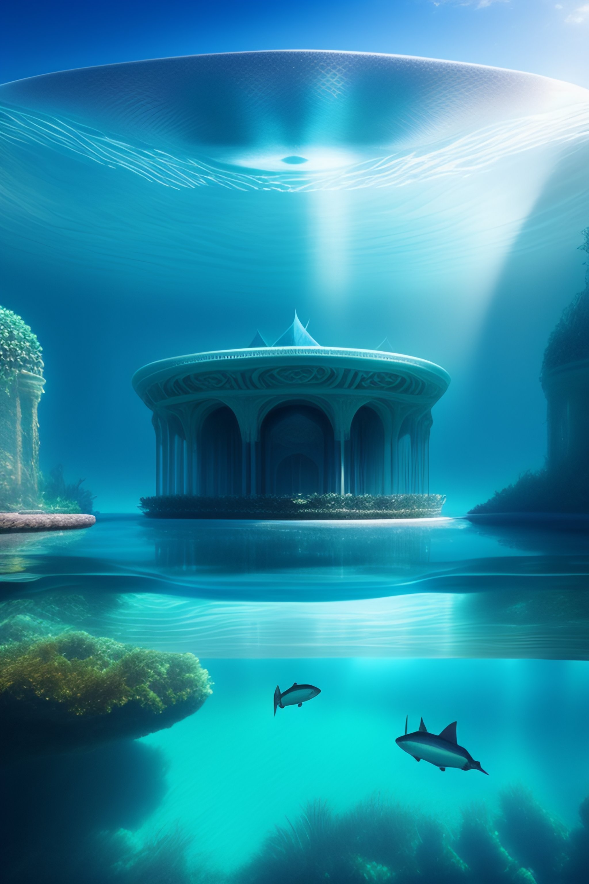Lexica - A magical water palace with sting rays swimming around the ...