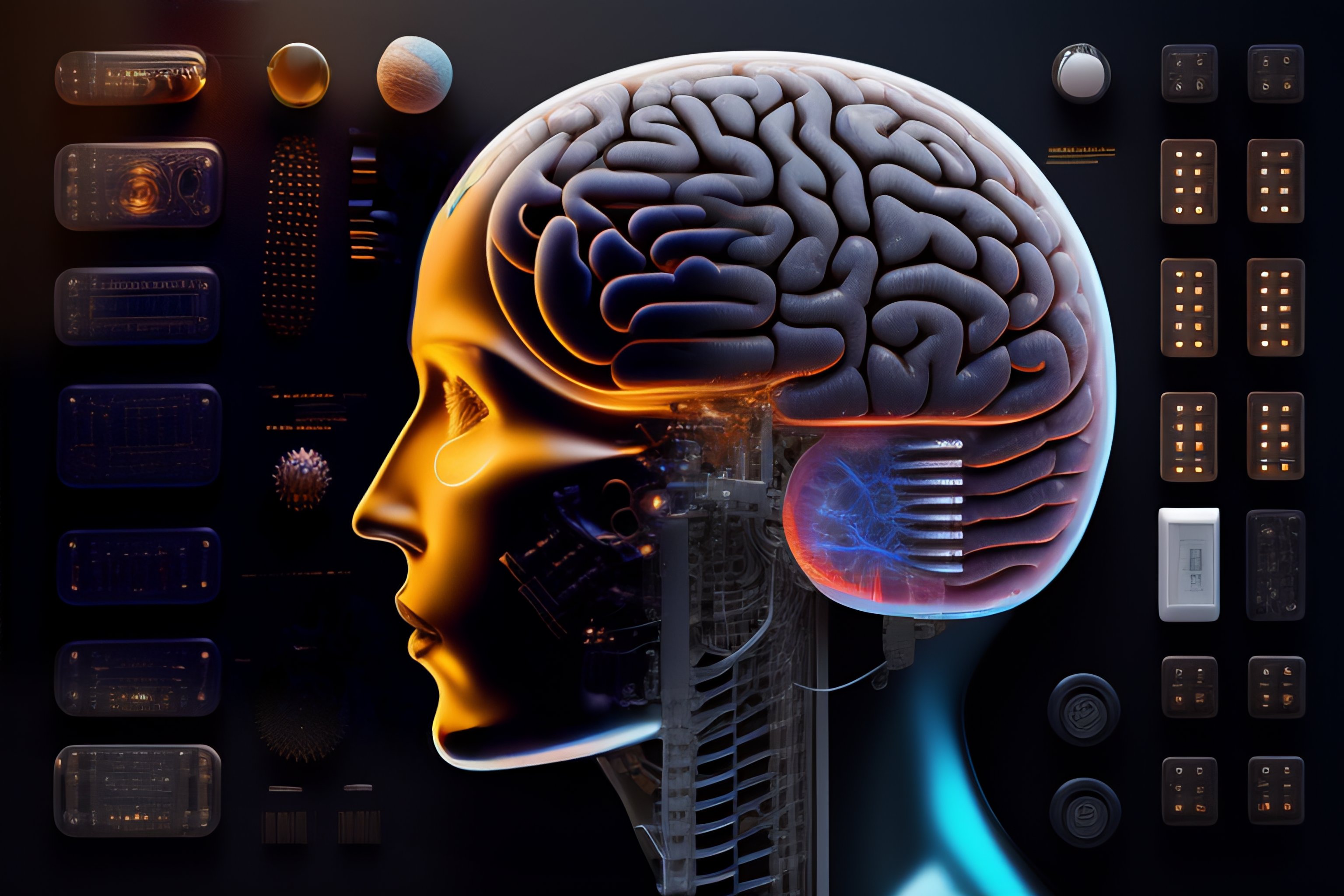 Lexica - Human brain merging machine ai parts, Knolling, Knolling ...