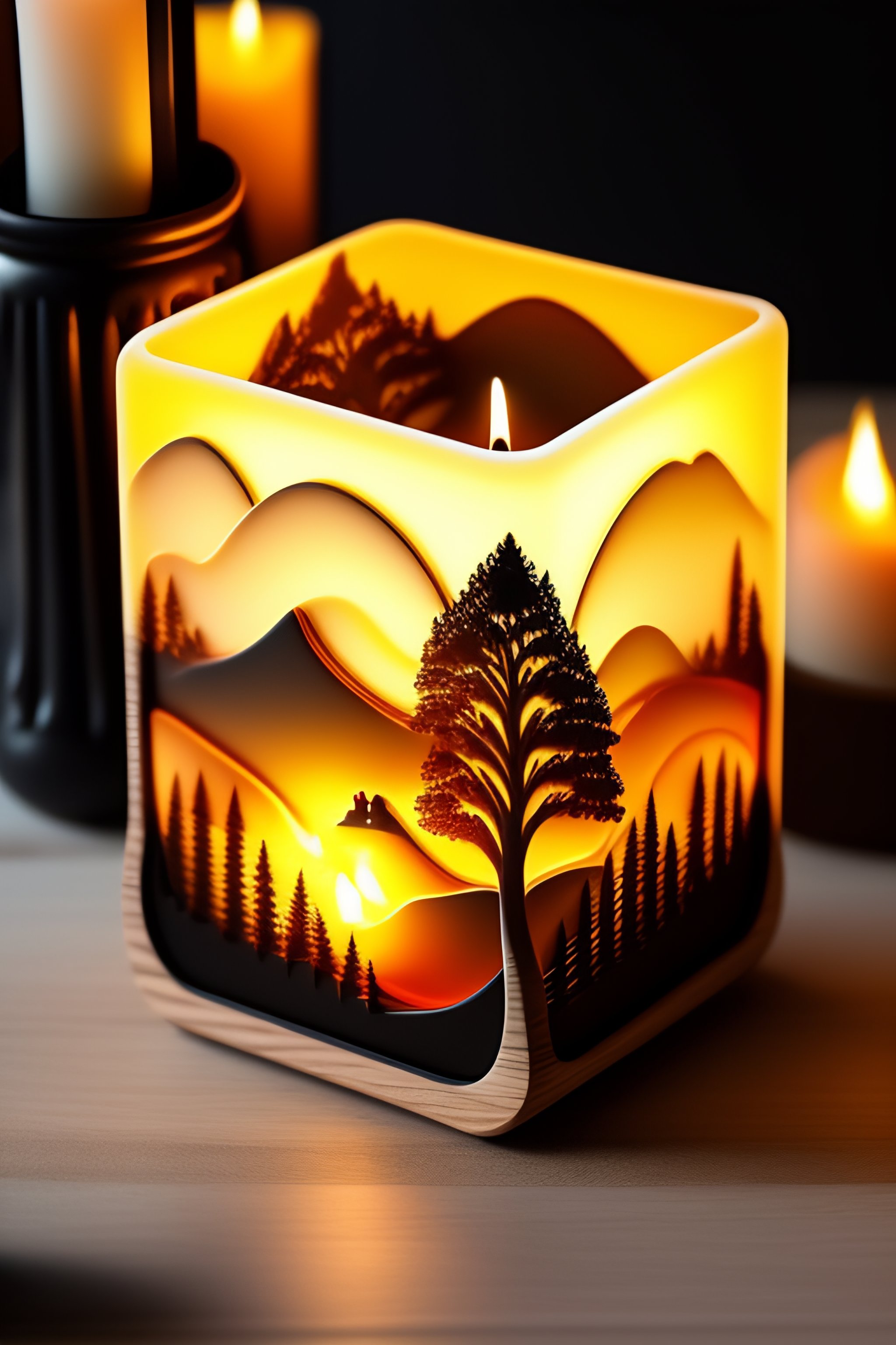Lexica - 2d laser cut, landscape candle holder cubic