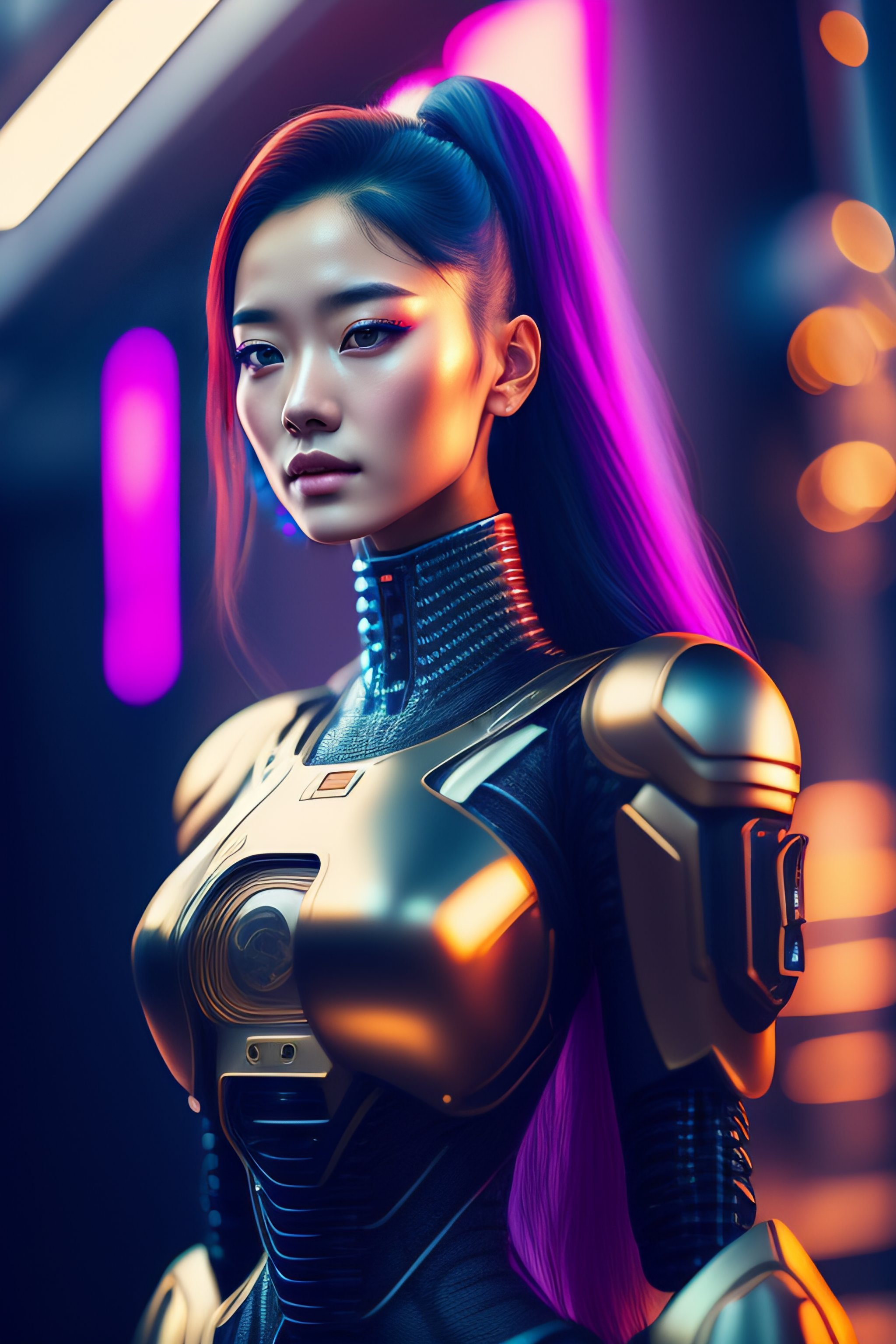 Lexica - Long shot Professional photo of an 18 years old cyberpunk ...