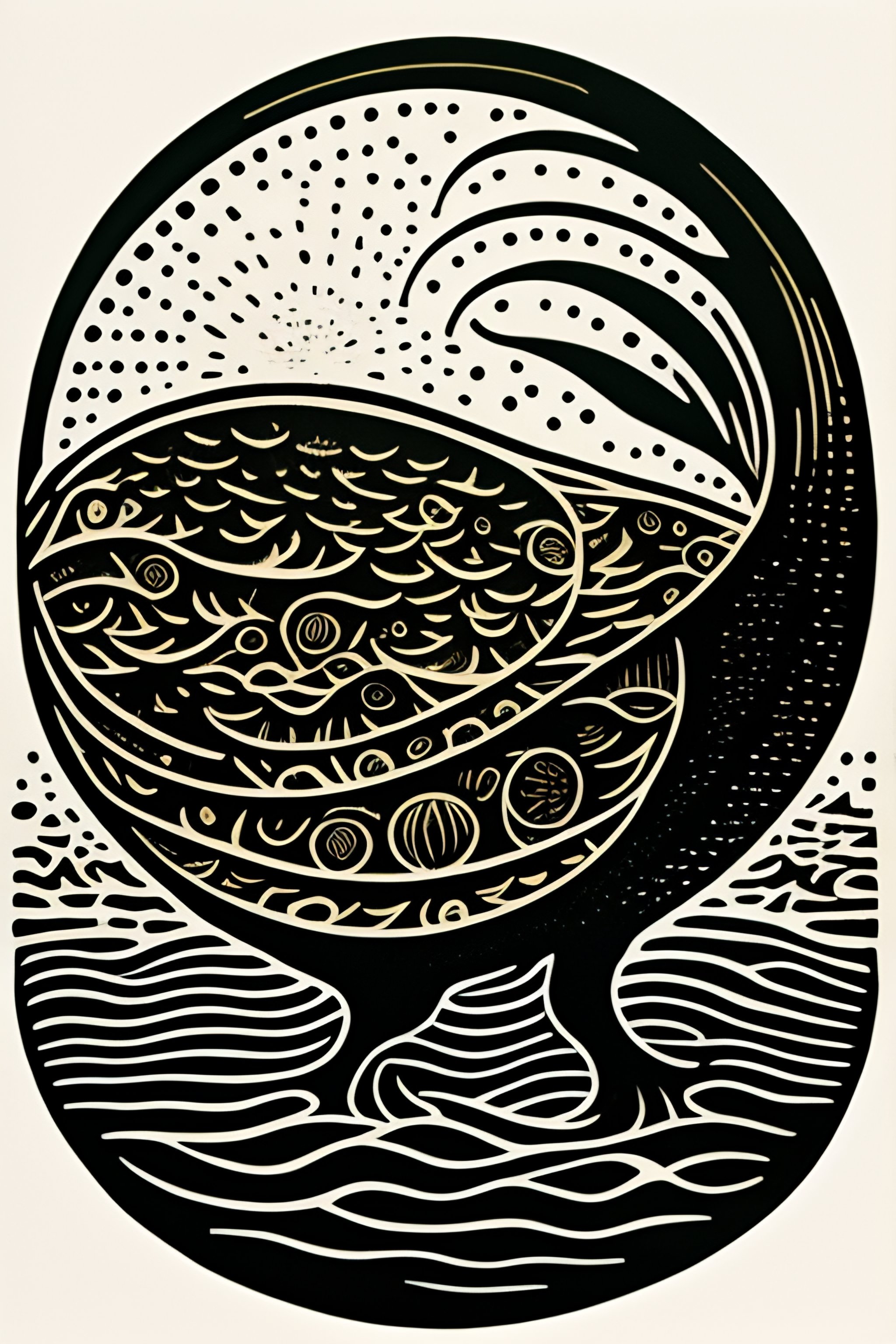 Lexica - An award winning linocut of A round monster with thin legs ...