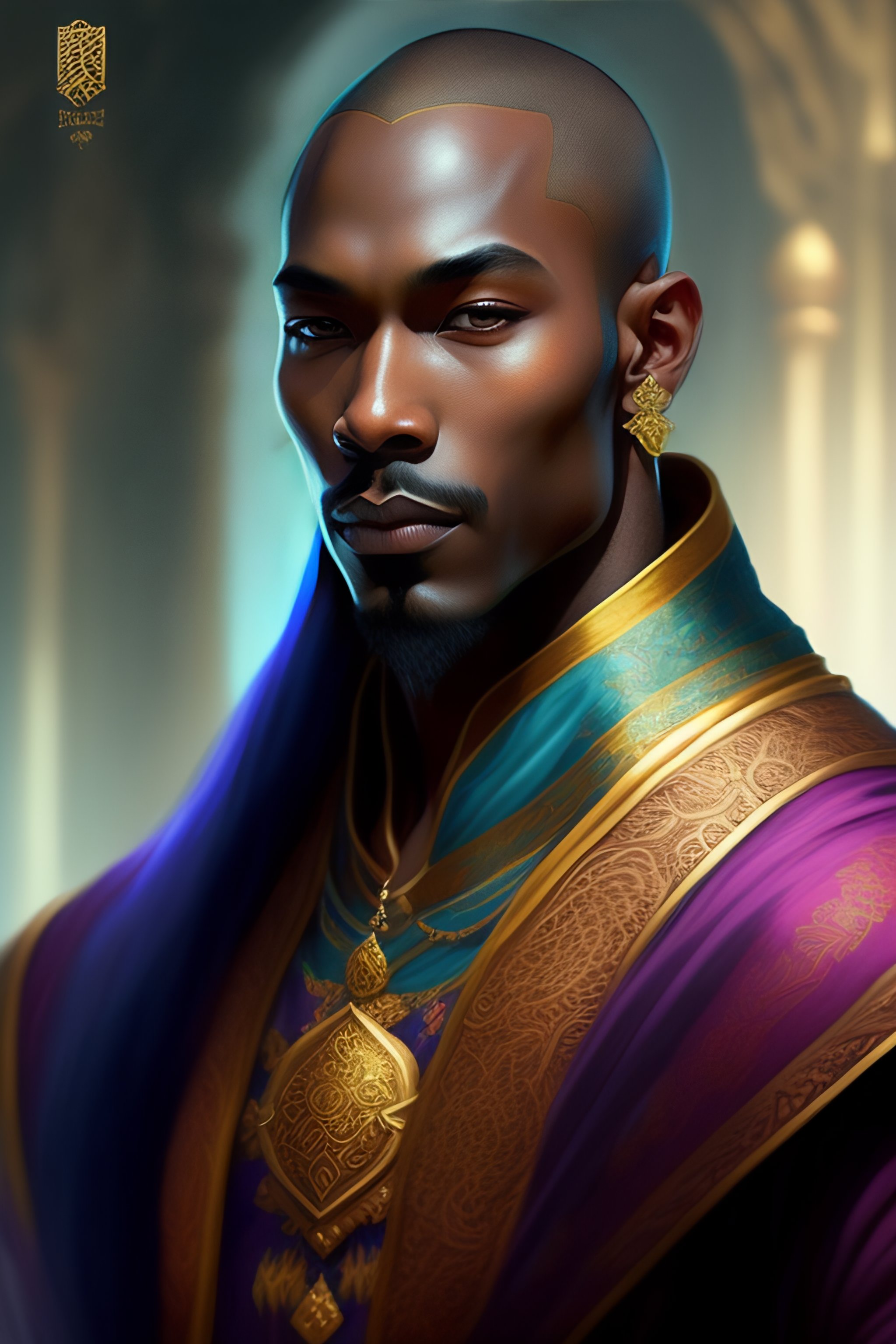 Lexica - Male drow shaolin monk wearing turqoise and gold jewellery ...