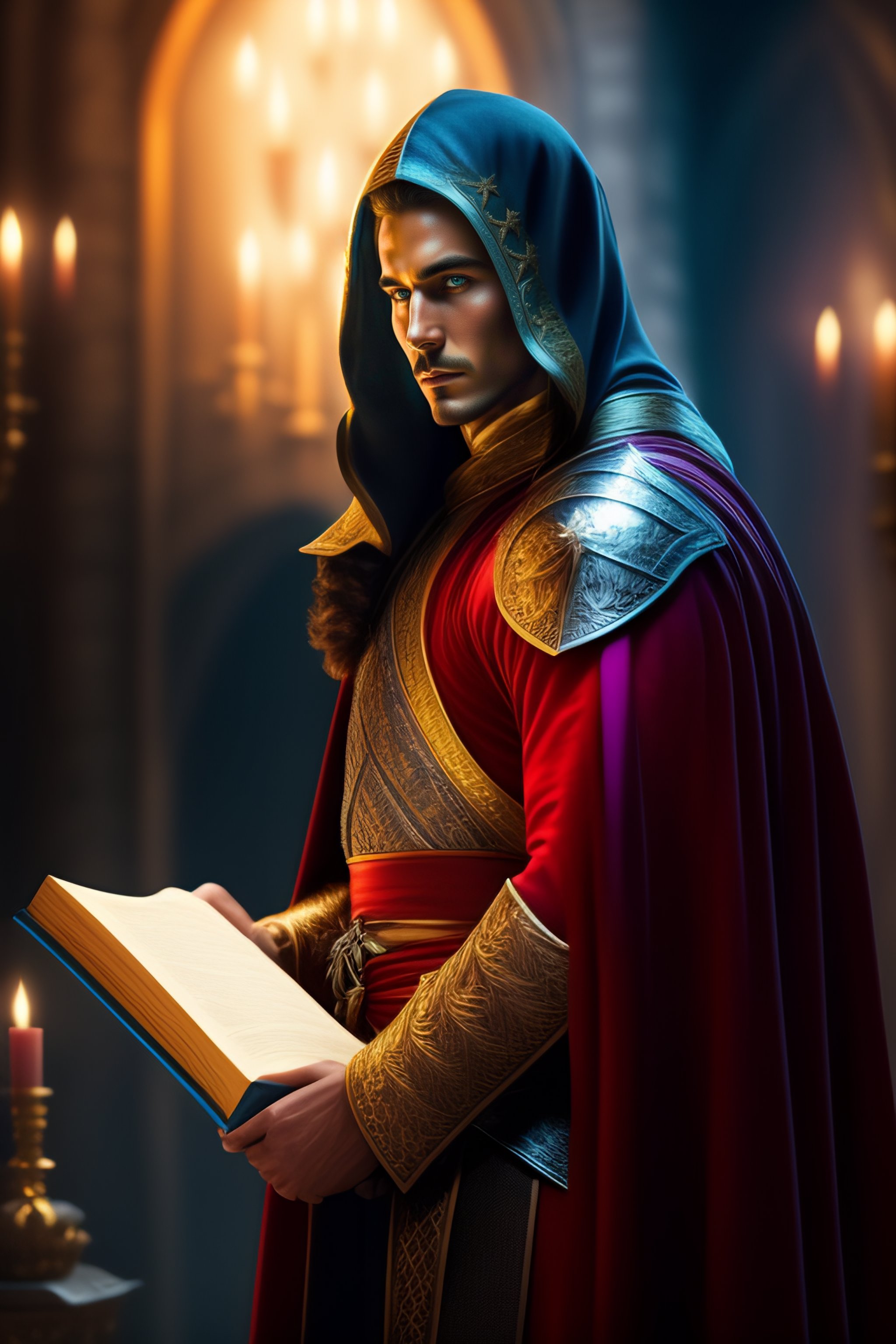 Lexica - Wizard with book in left and sword right hand juts in robe not ...