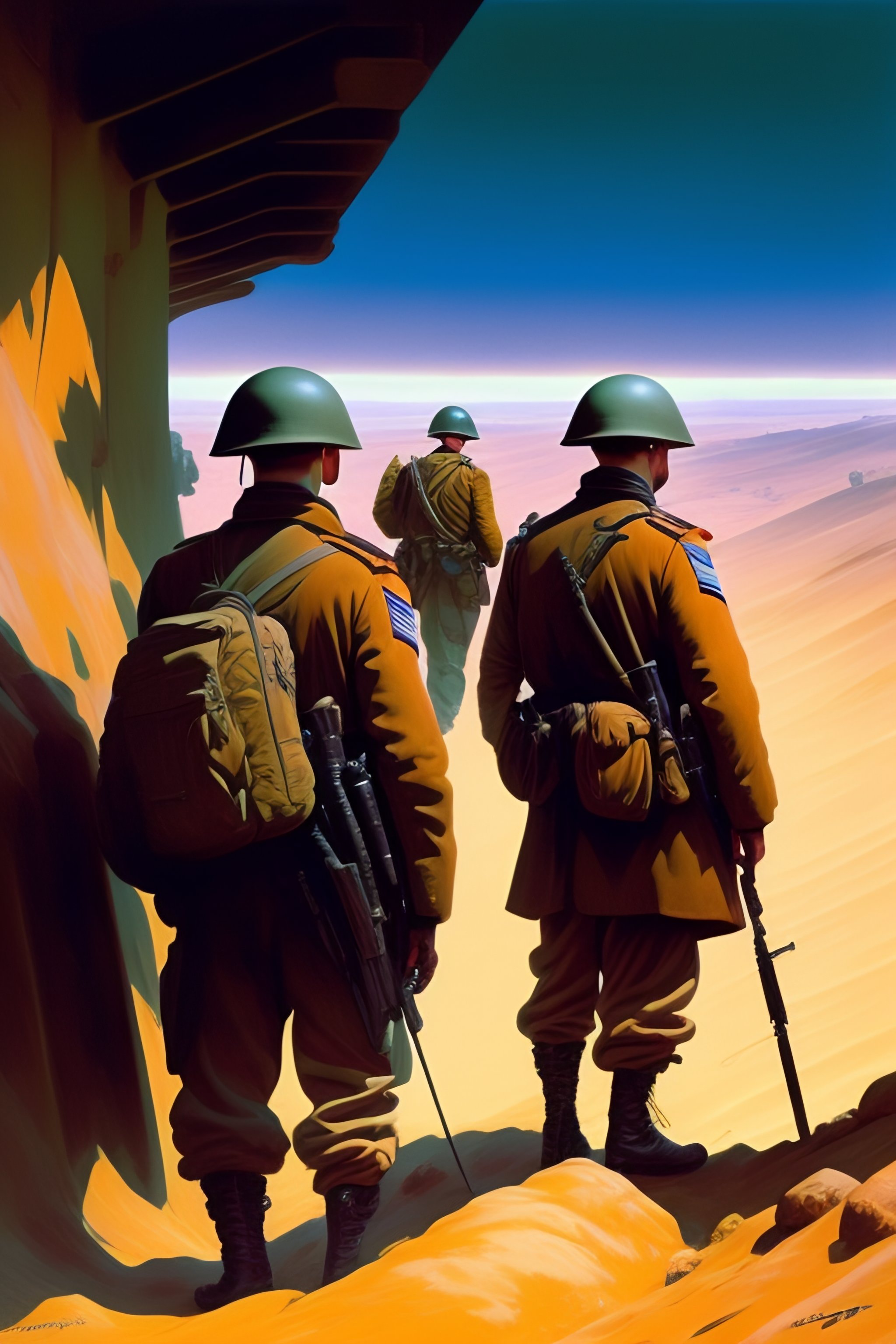 Lexica - "Soldiers in WWII trenches" by Syd Mead, cold color palette ...
