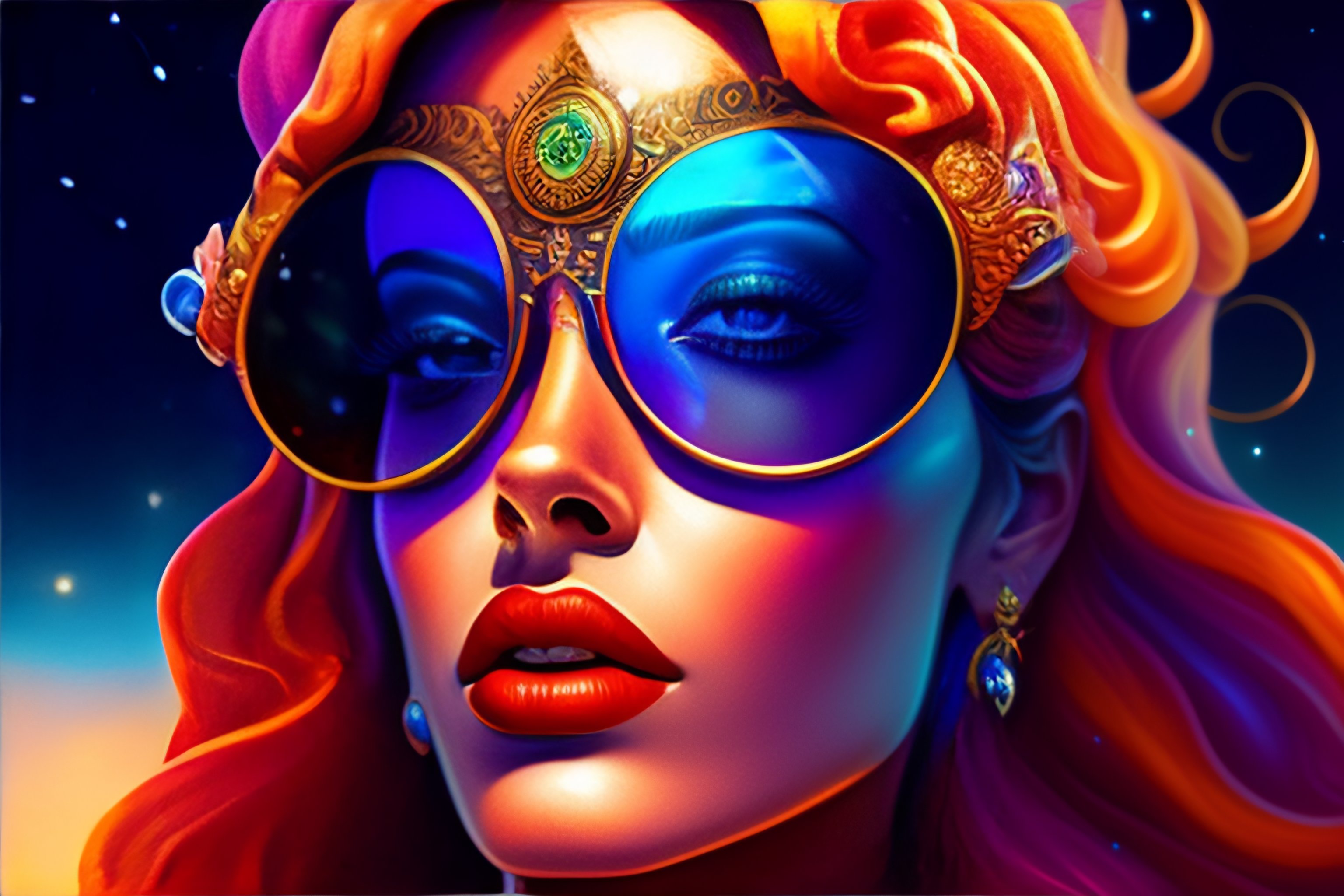 Lexica - An extremely psychedelic portrait of a Neptuno with sunglasses ...