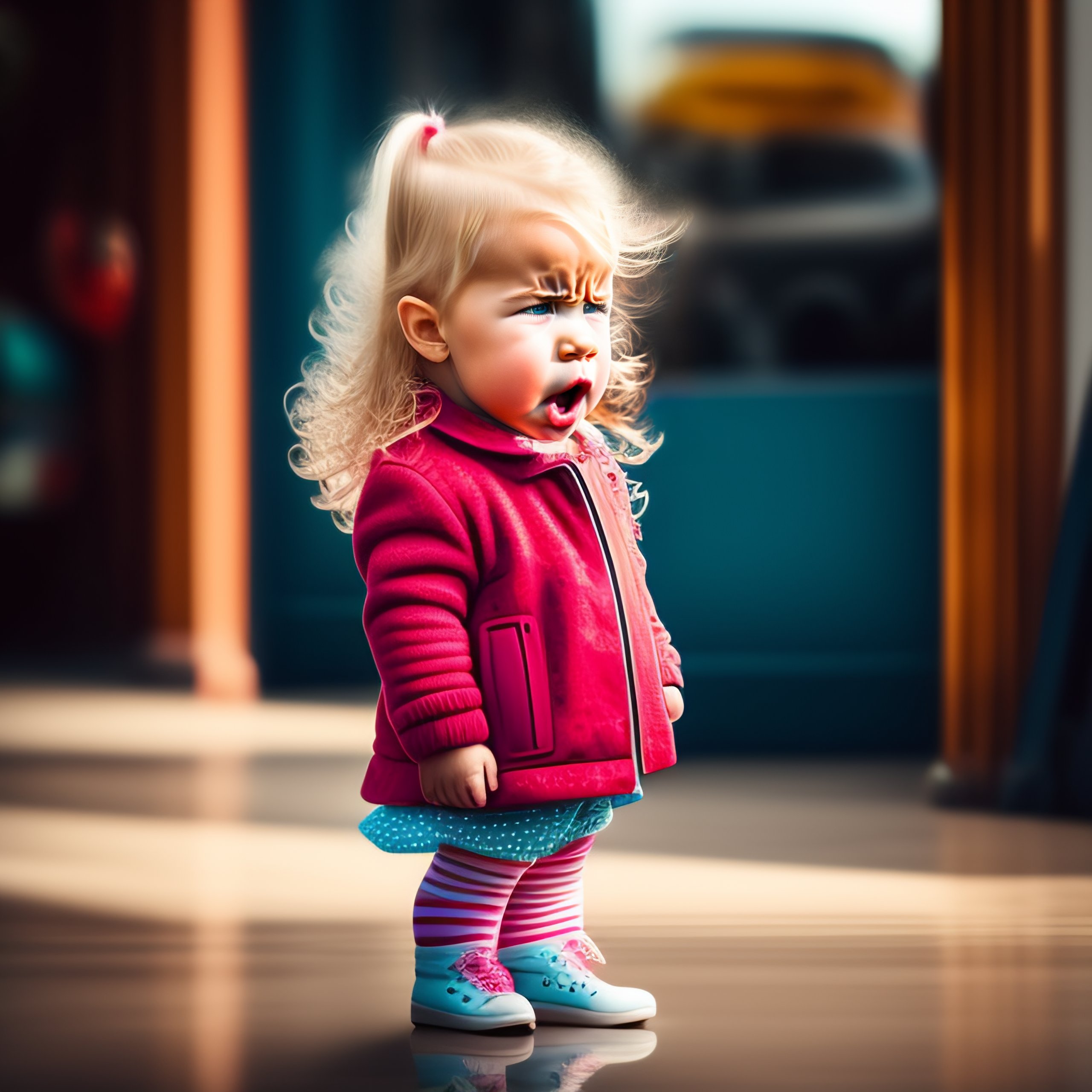 Lexica - 3 year old blonde girl angry. style of peppa pig