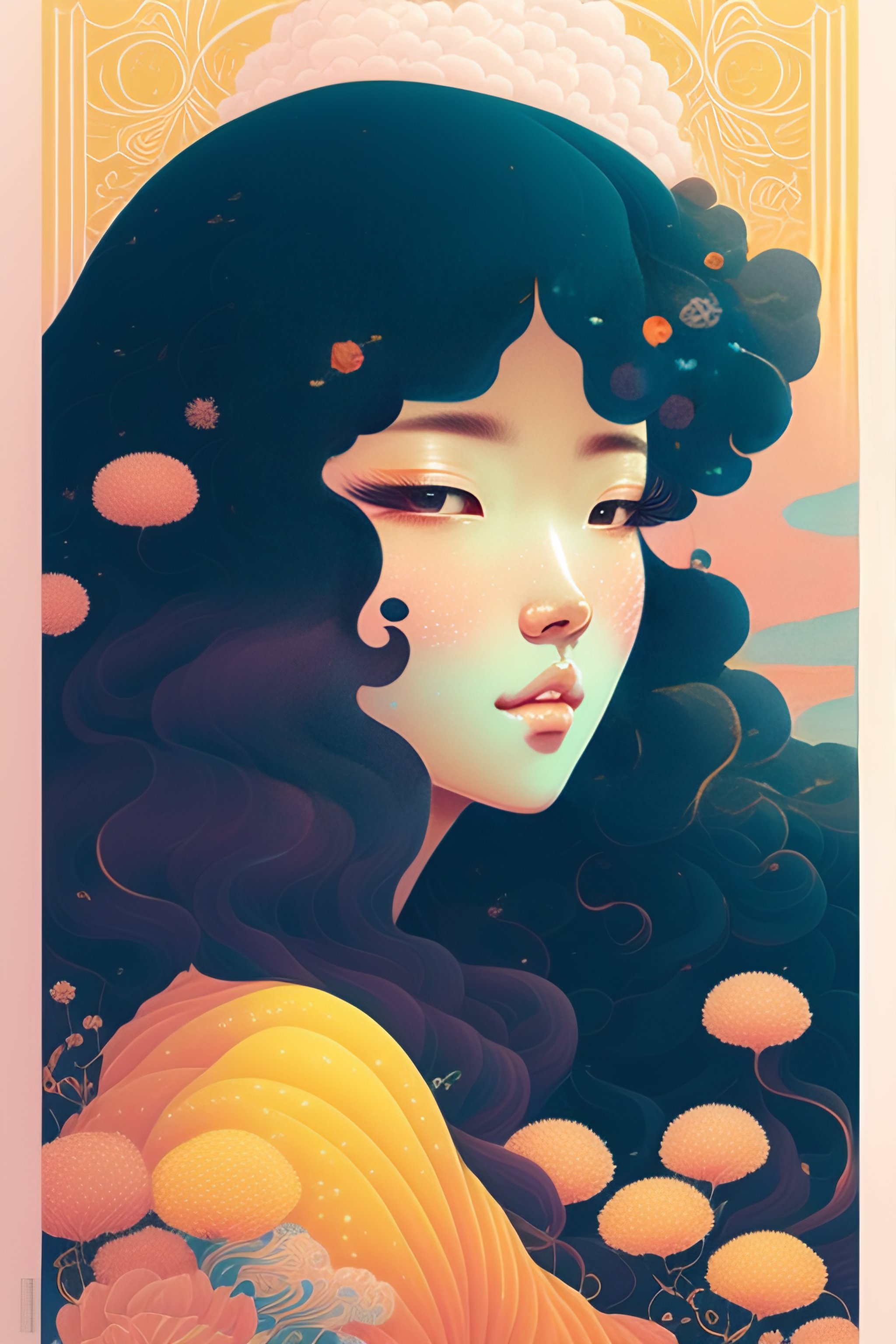 Lexica - Beautiful portrait cute japanese ninfa, big long curly hair ...