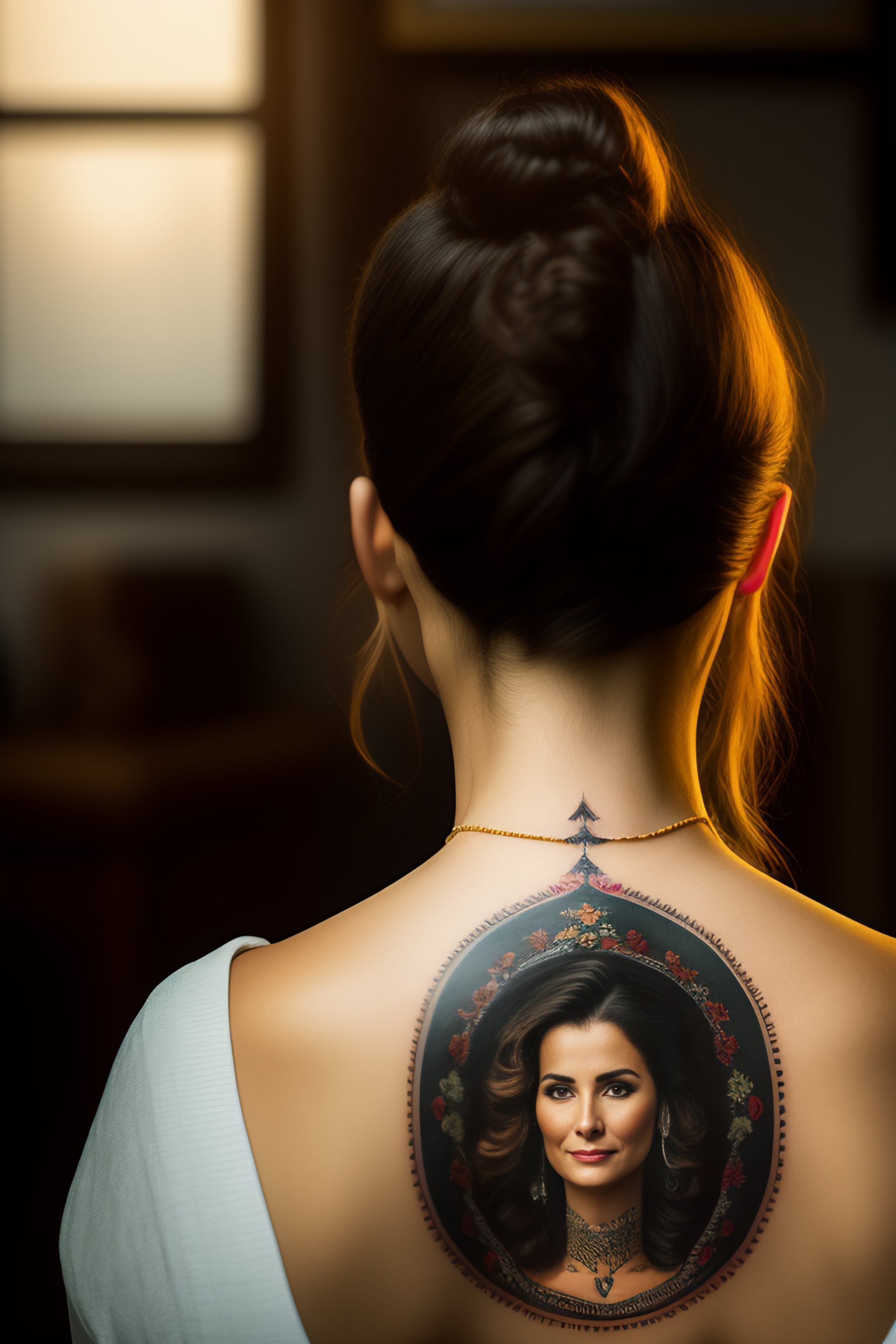 Lexica - Portrait of a woman sitting with her back having a tattoo