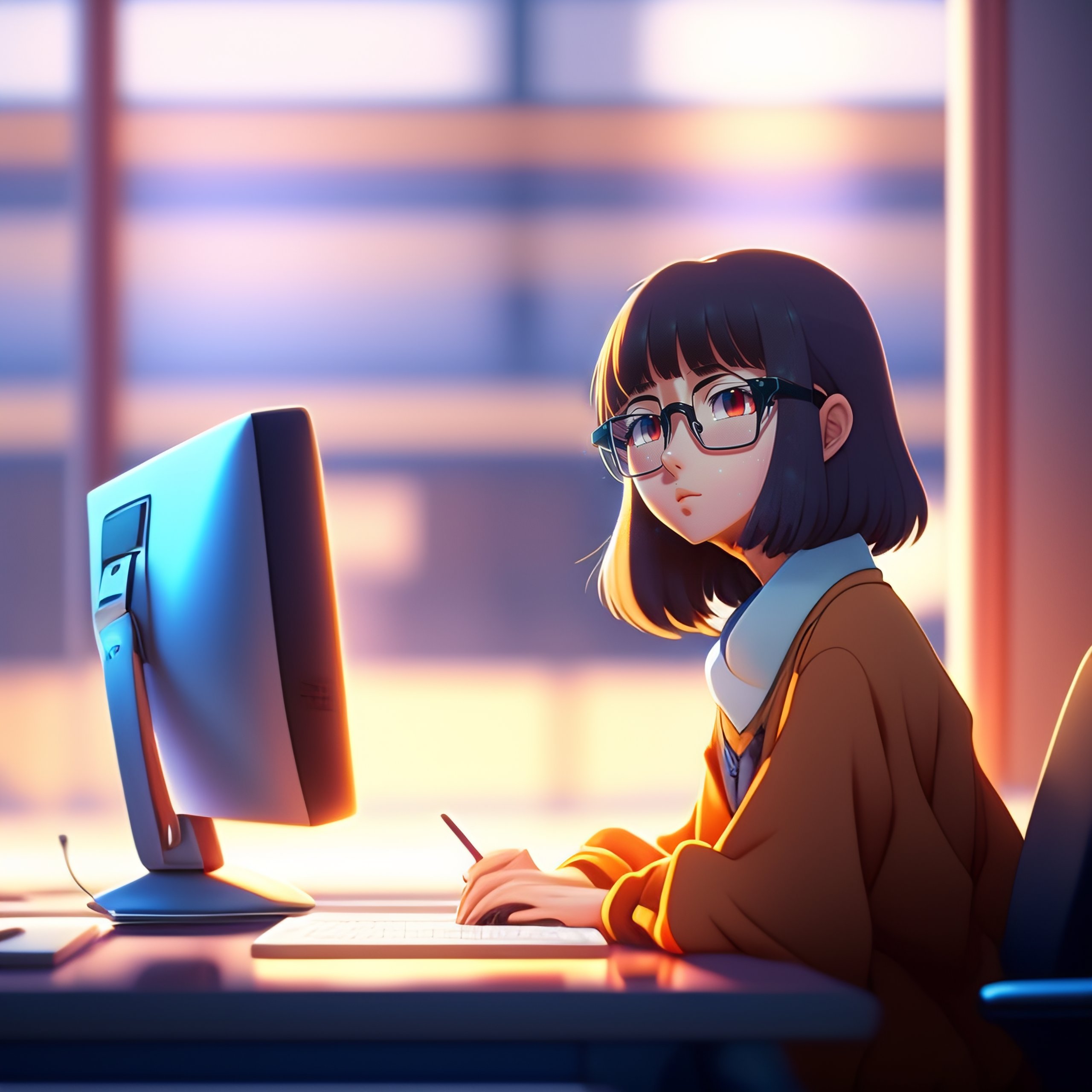 Lexica - Anime screenshot girl with brown hair and glasses stay in a ...