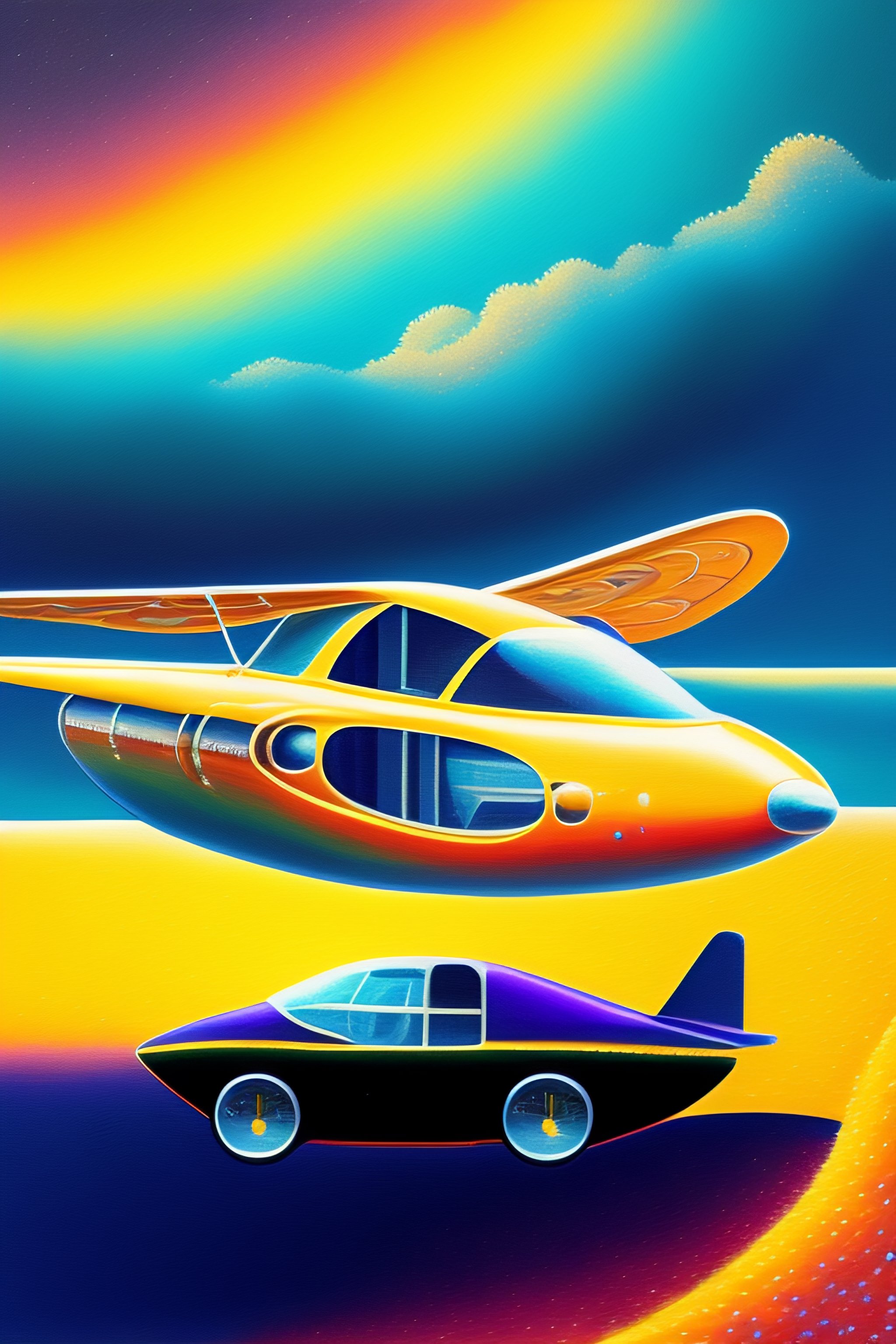 Lexica - Pointillism painting of a futuristic flying car