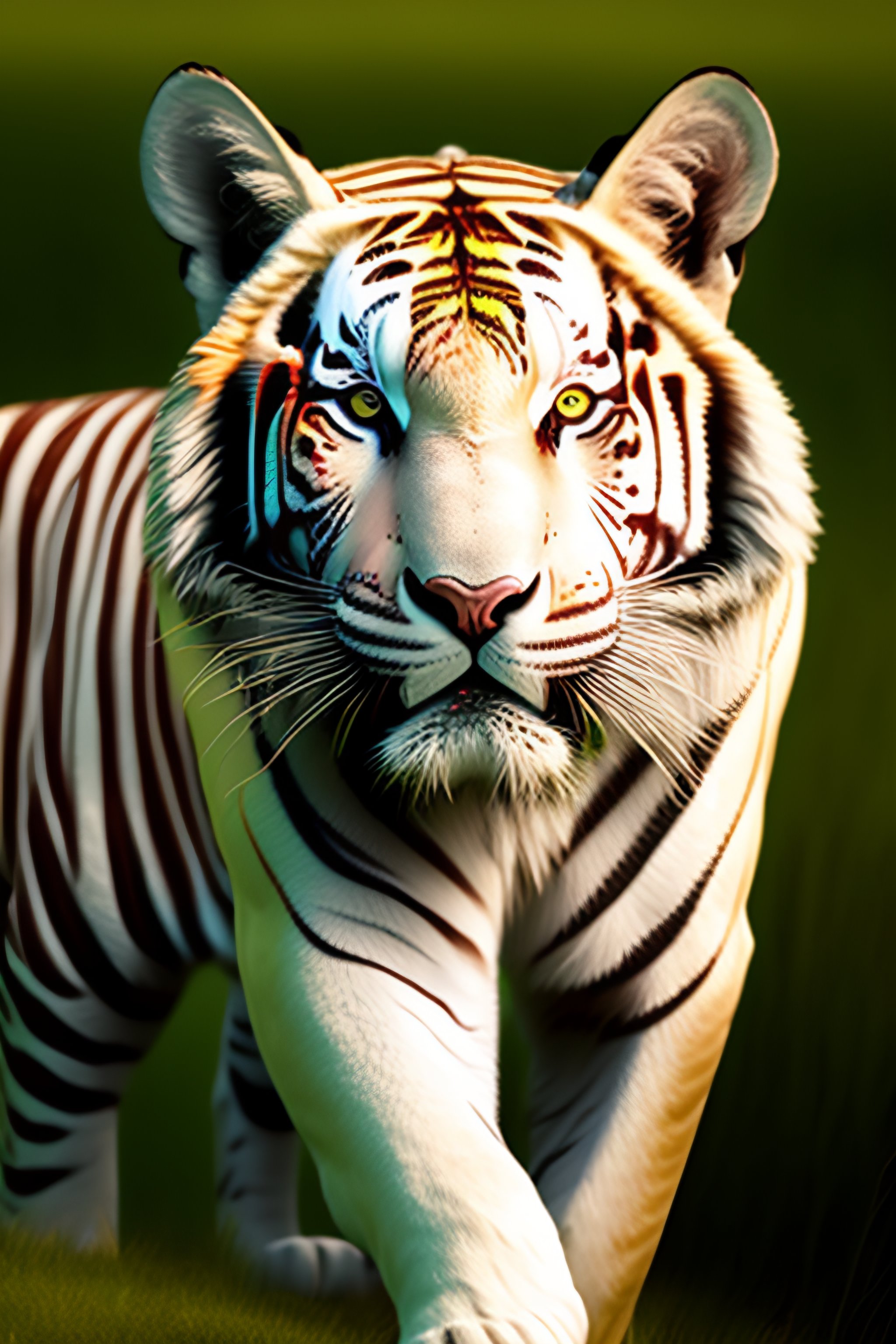 Lexica - Real white tiger in forrest, green grass