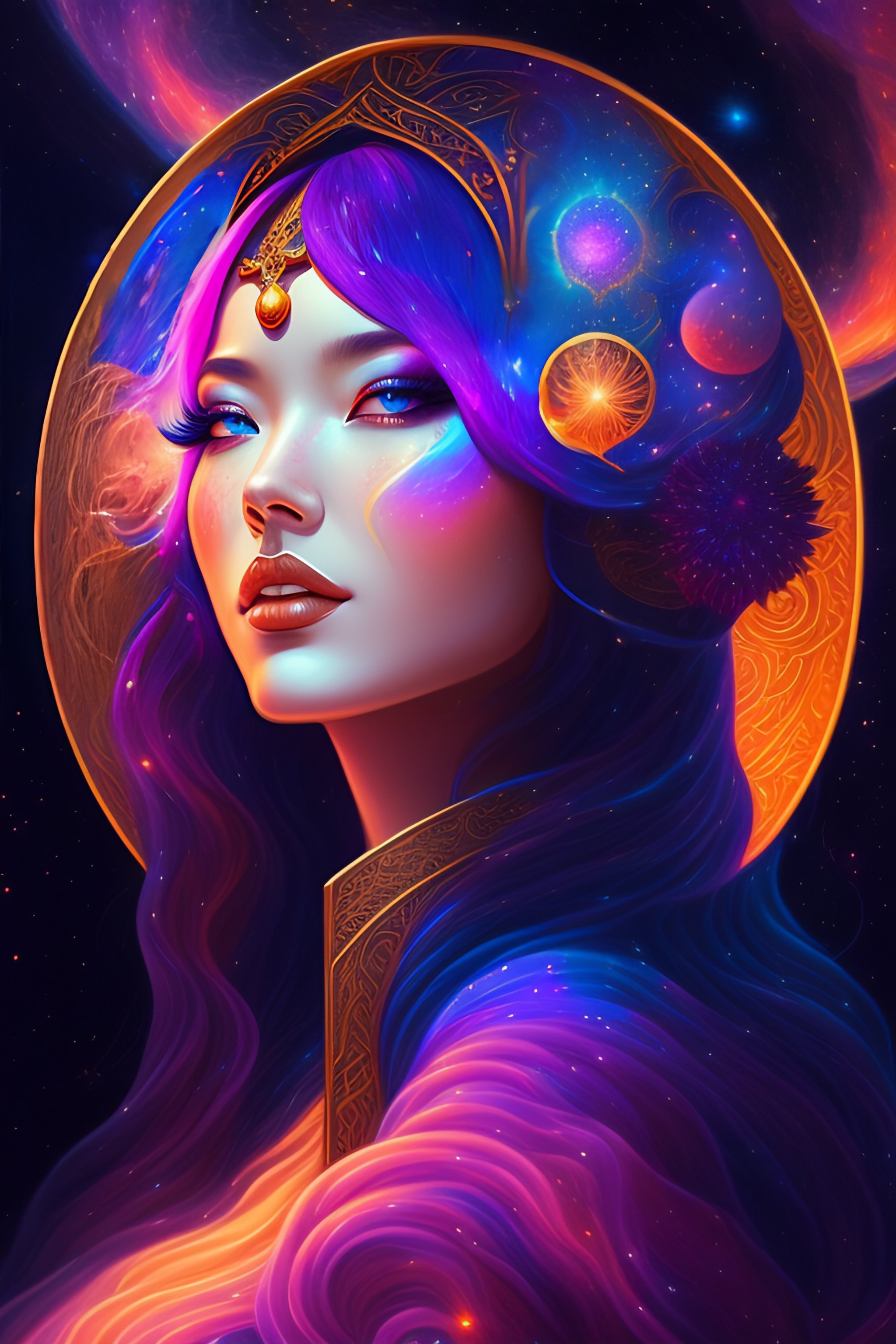 Lexica - Cosmic sorceress, nebulas, galactic, Concept art portrait by ...