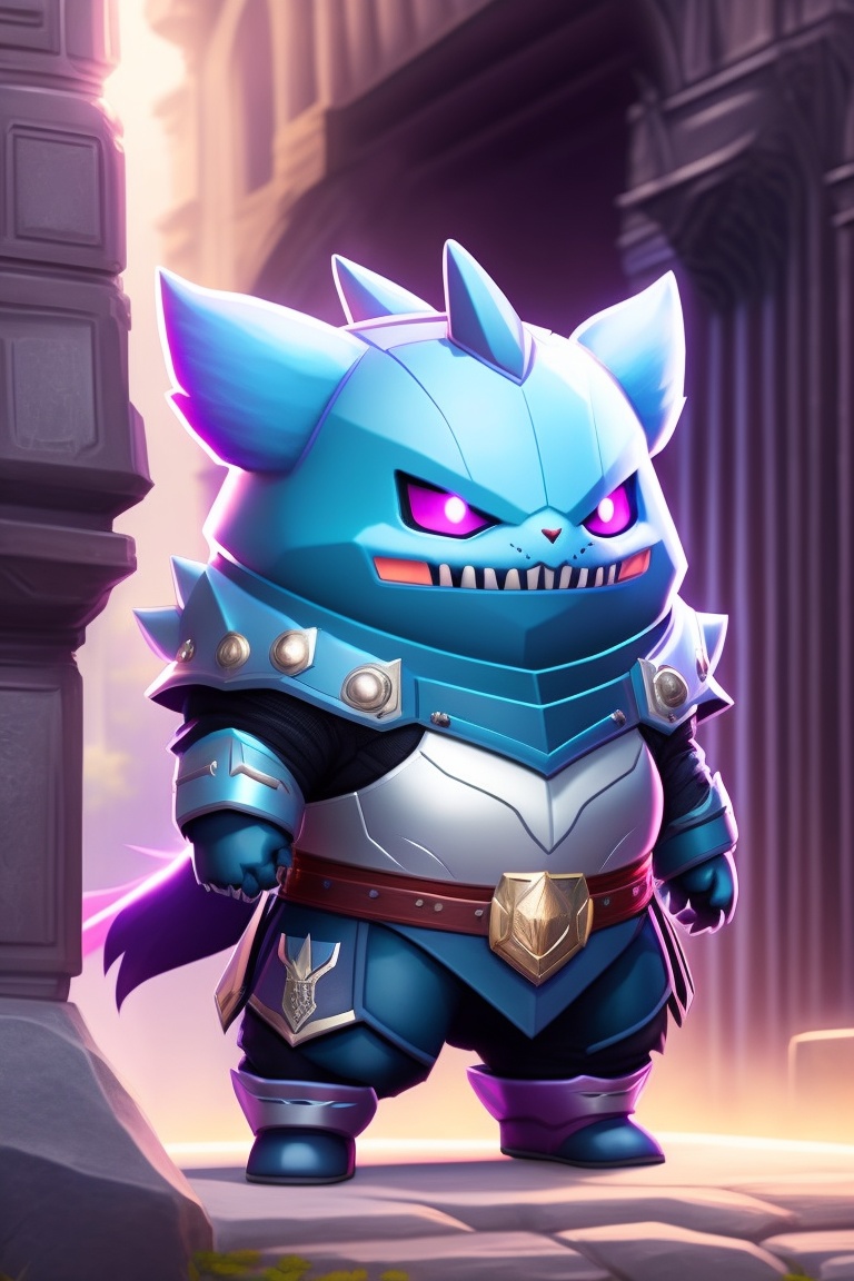 Lexica - Cute little gengar full body, metal armor with sword, dark ...