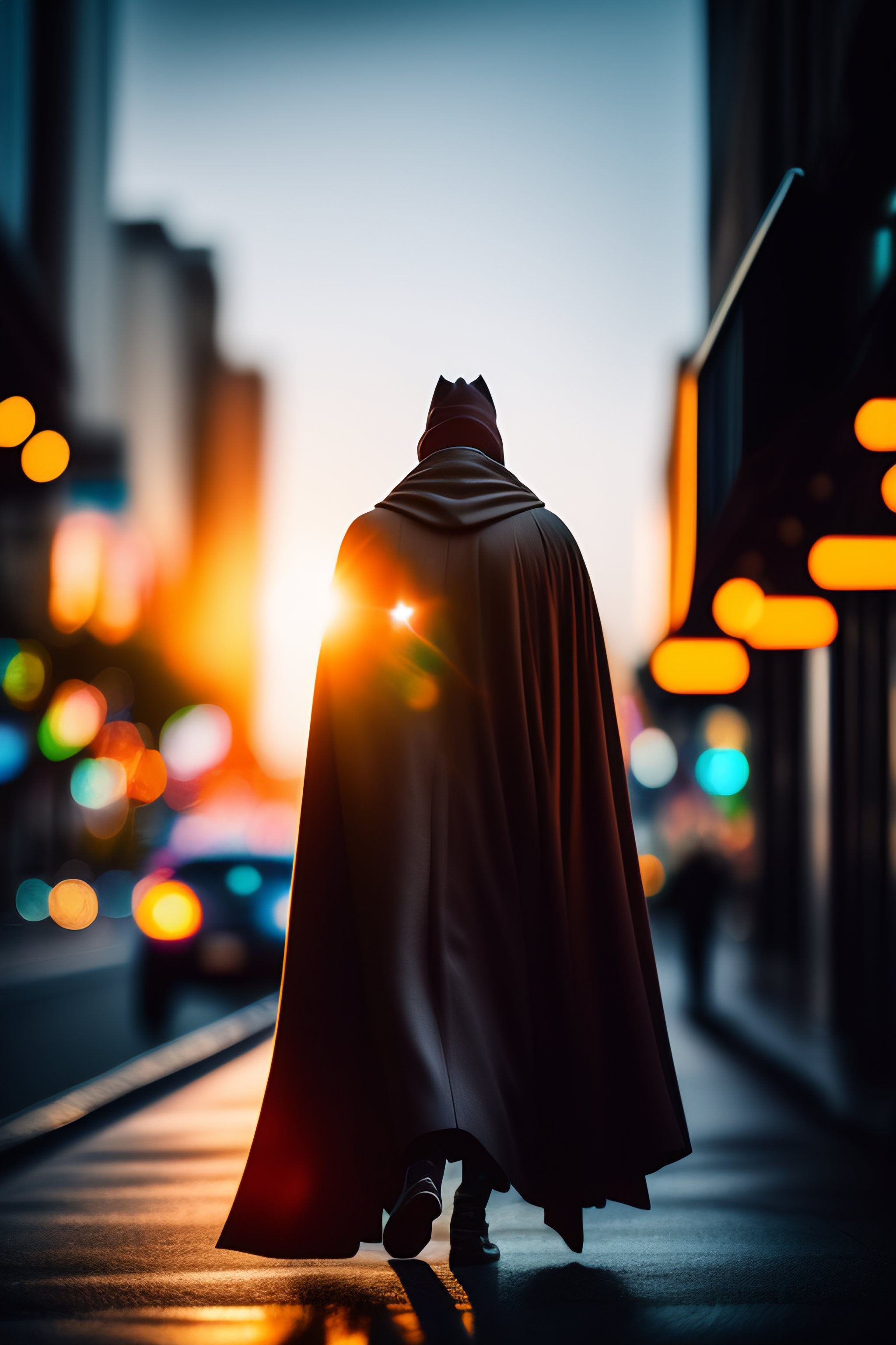 Lexica - A 3 5 mm photo from the back of a superhero wearing a cape ...