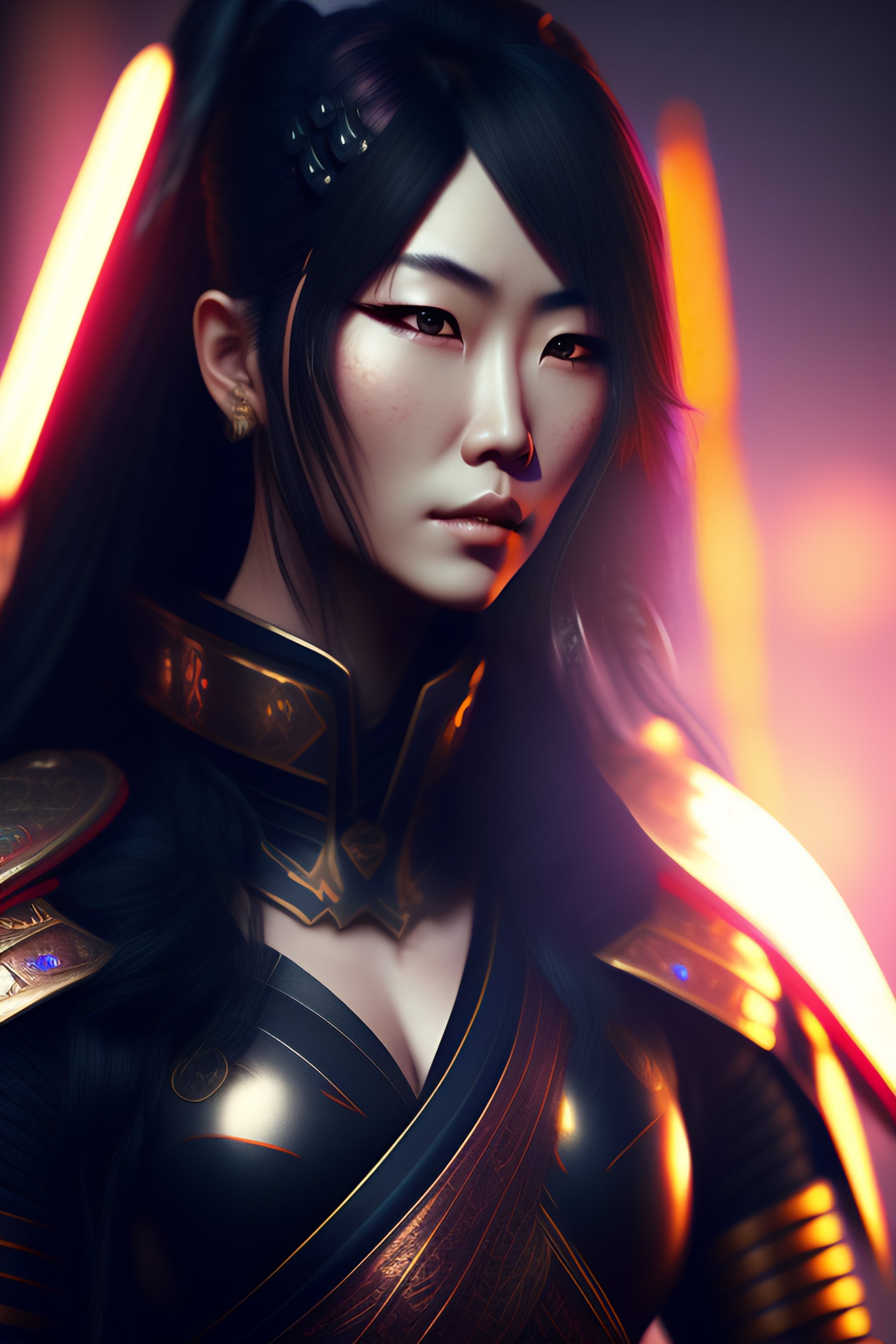 Lexica - A japanese female warrior, cyberpunk, fullmoon background ...
