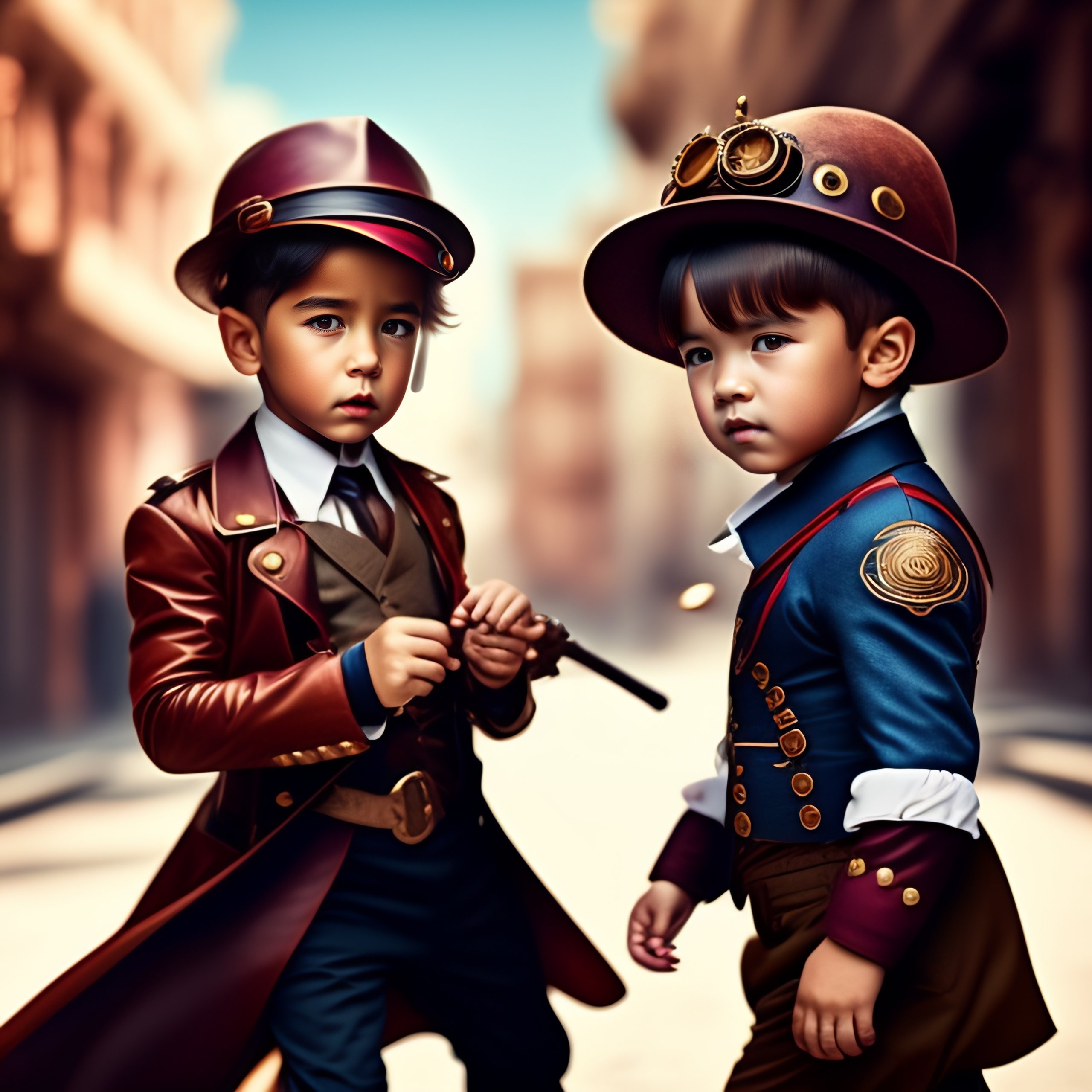 Lexica - Cute steampunk kids fighting in a steampunk street, happy ...