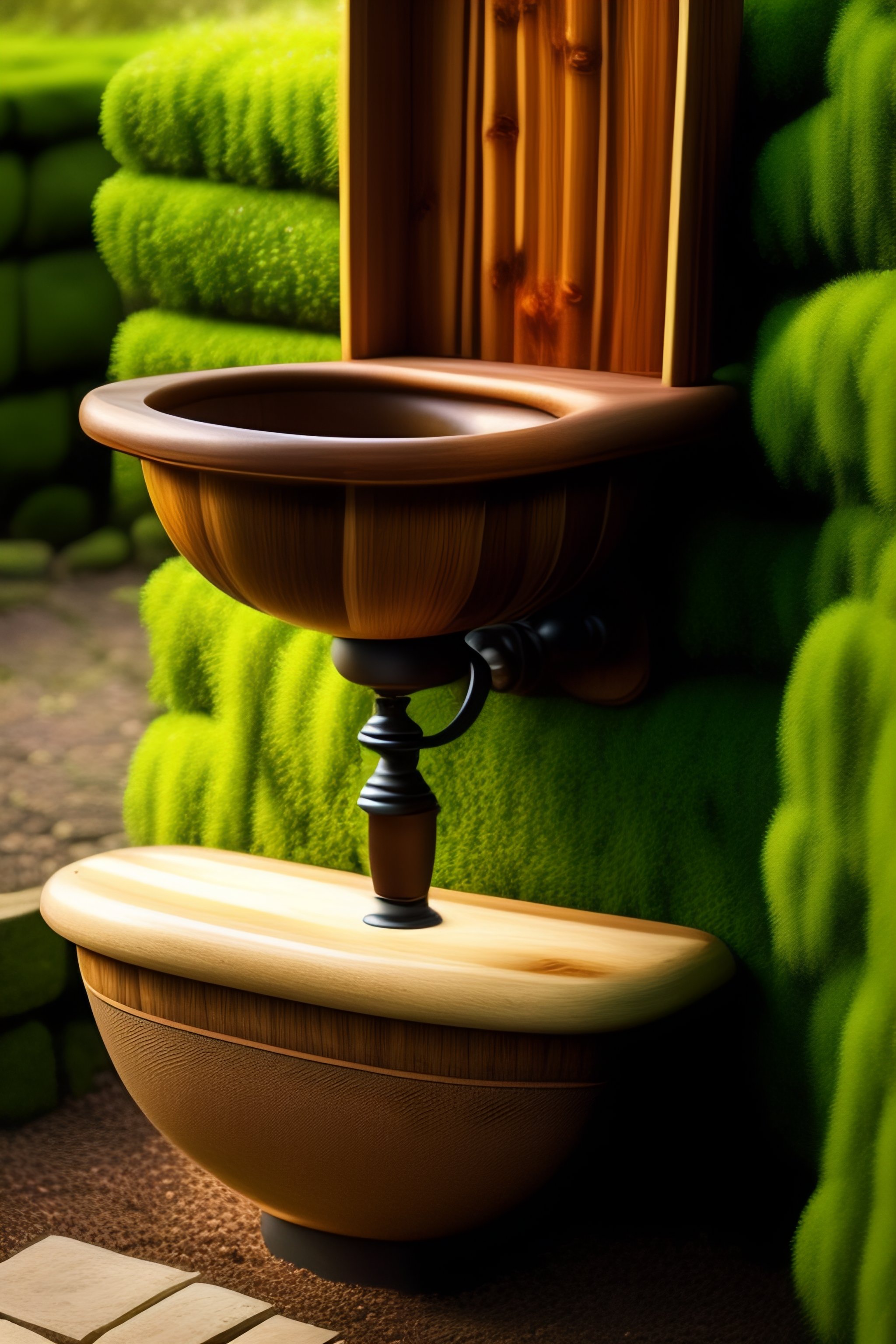 Lexica - A wooden urinal made out of old bamboo. Moss. Cottage core