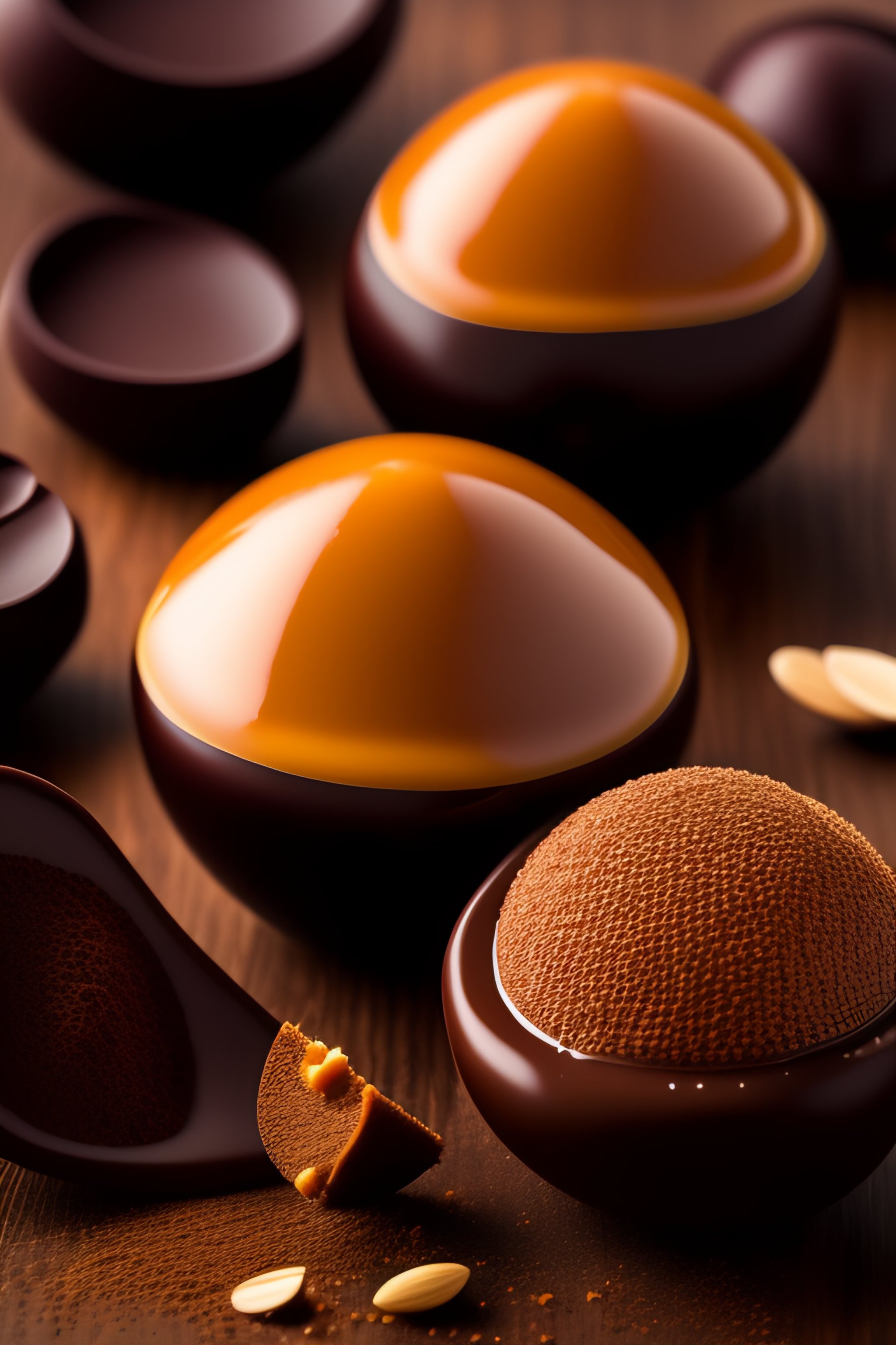 Lexica - Round, spheric praline coated with dark chocolate with a whole ...