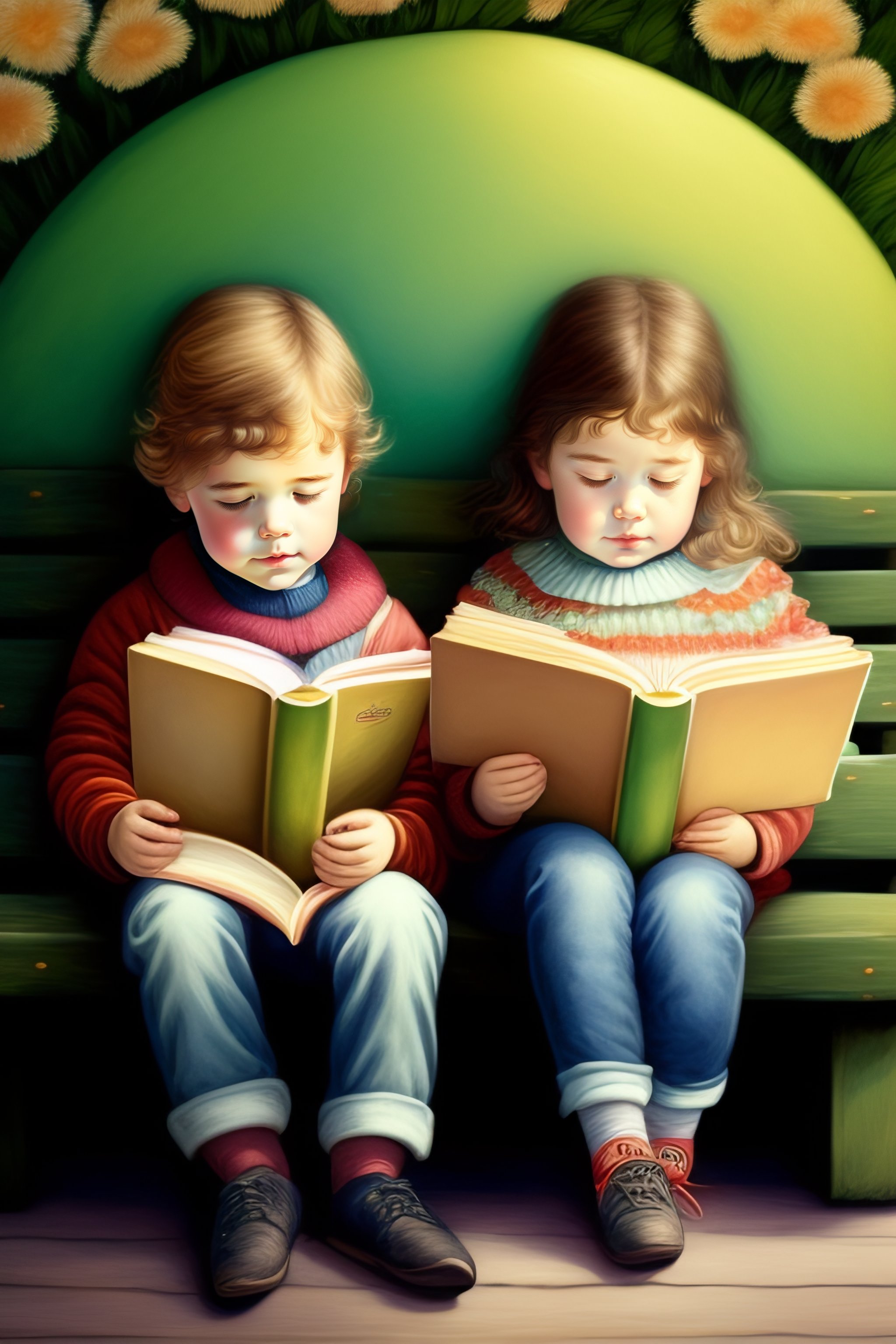 Lexica - A couple of children that are reading a book, a storybook ...