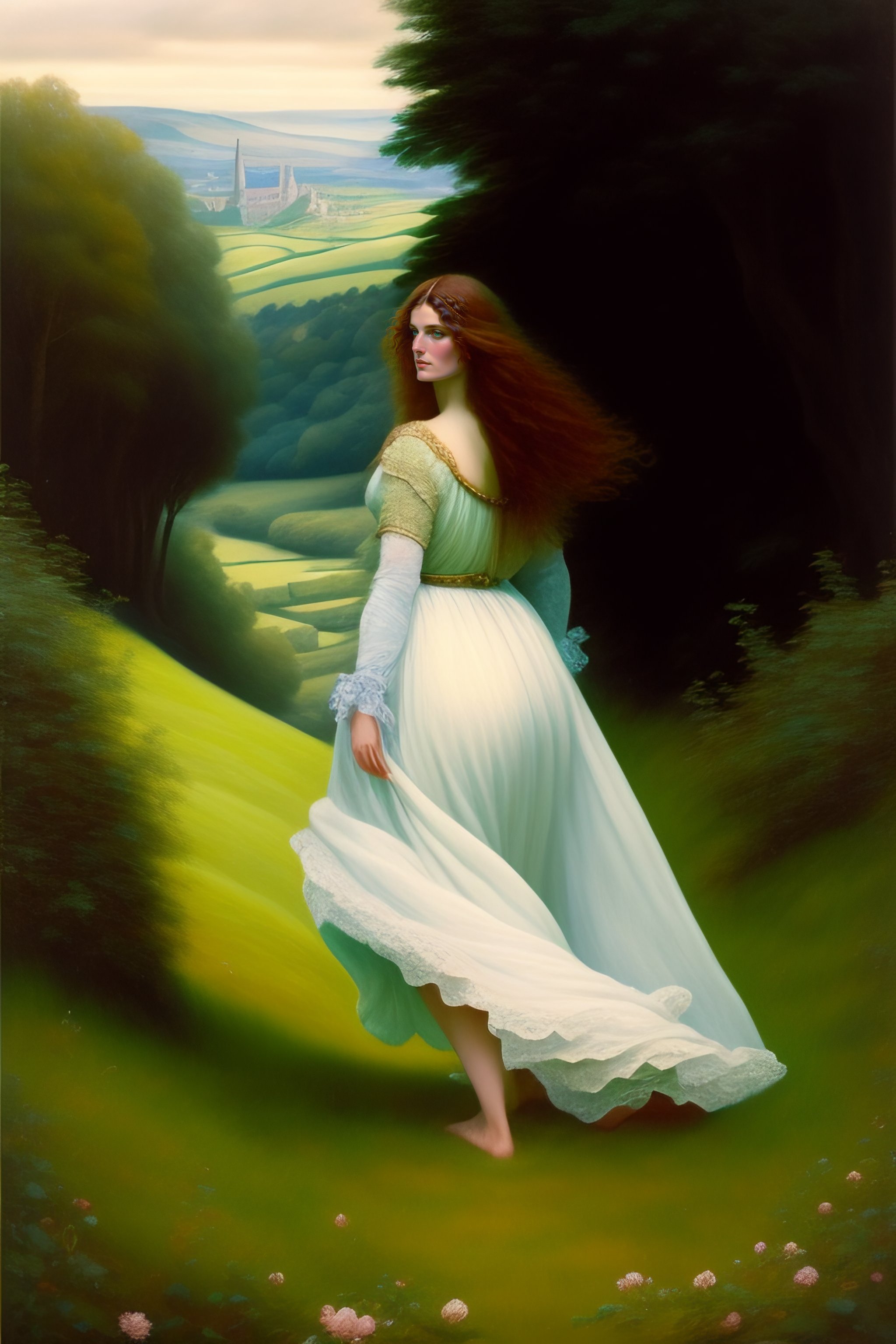 Lexica - Romantic pre-Raphaelite style oil painting of a giant woman as ...