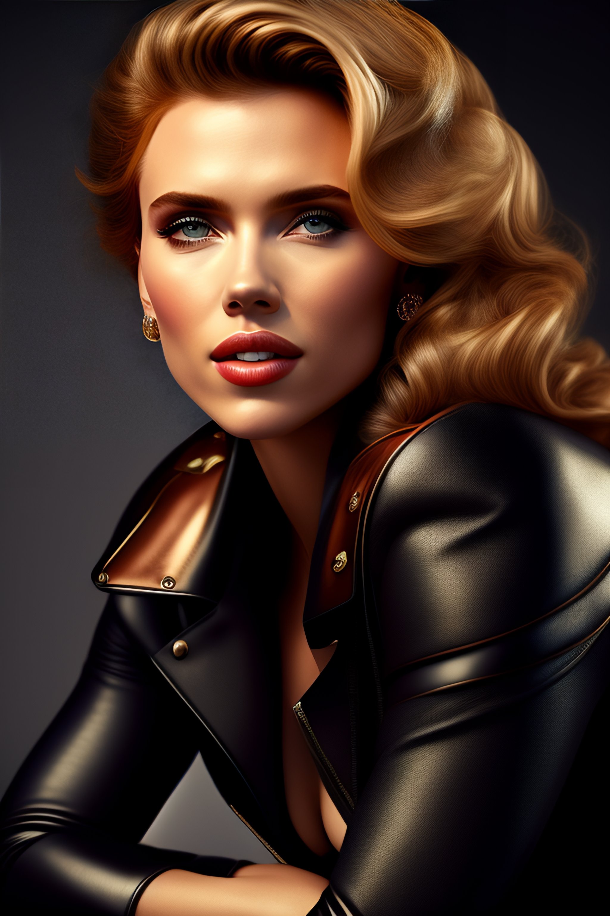 Lexica Scarlett Johansson Black Leather Warm Good Lighting High
