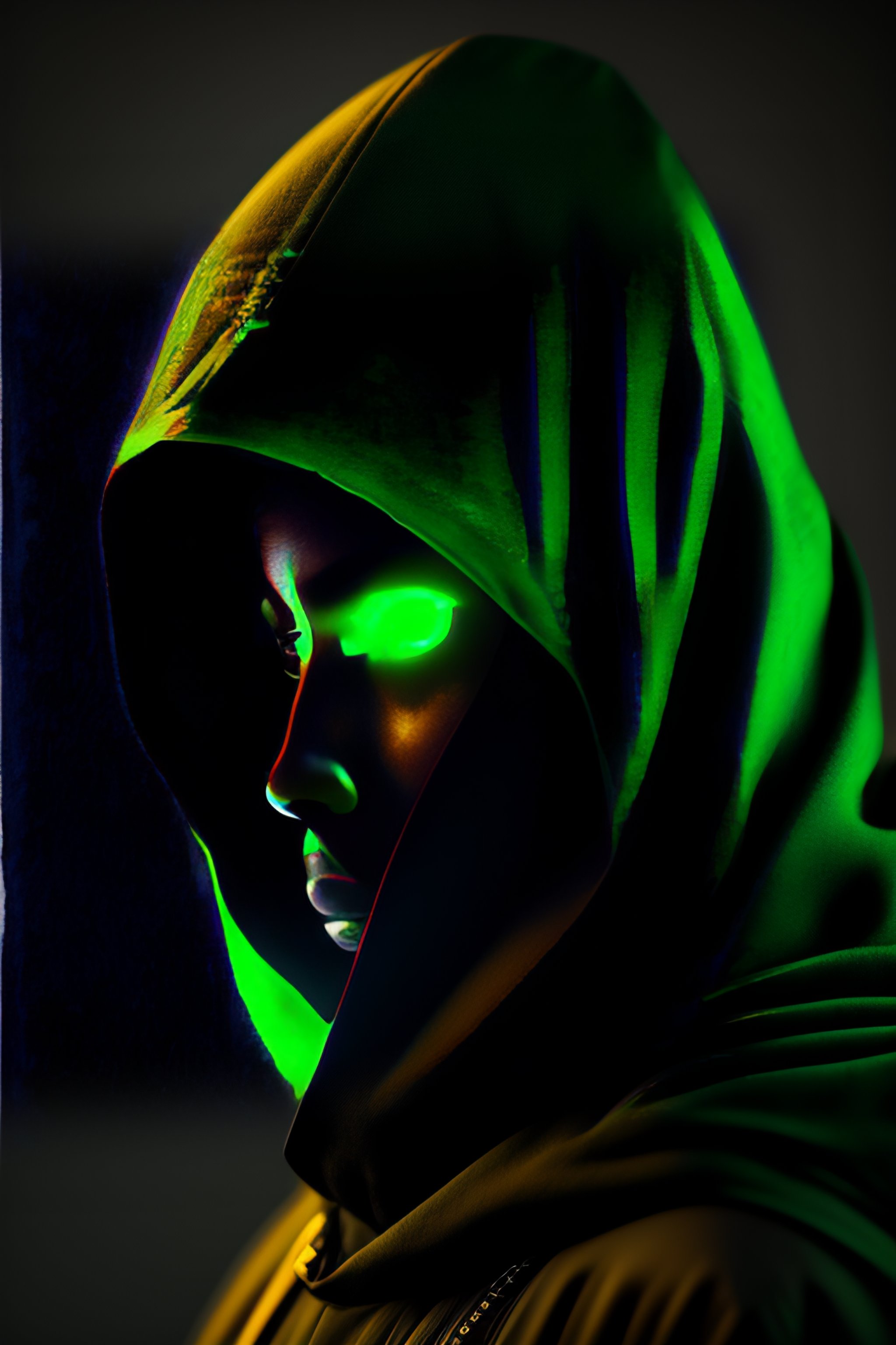 Lexica - Pixel art, green eye, black hooded figure, dark, creepy ...
