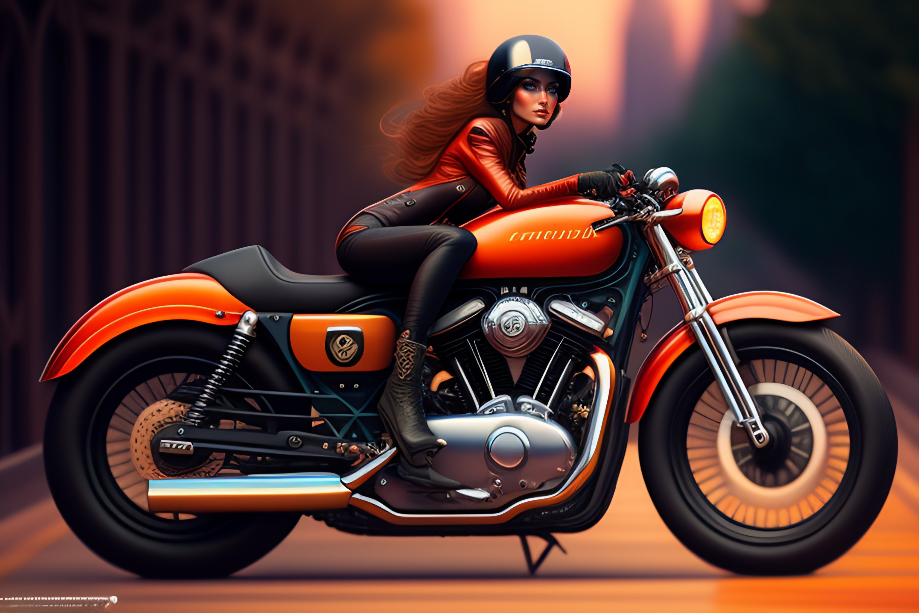 Lexica - Female model riding cafe racer motorcycle Concept art portrait ...