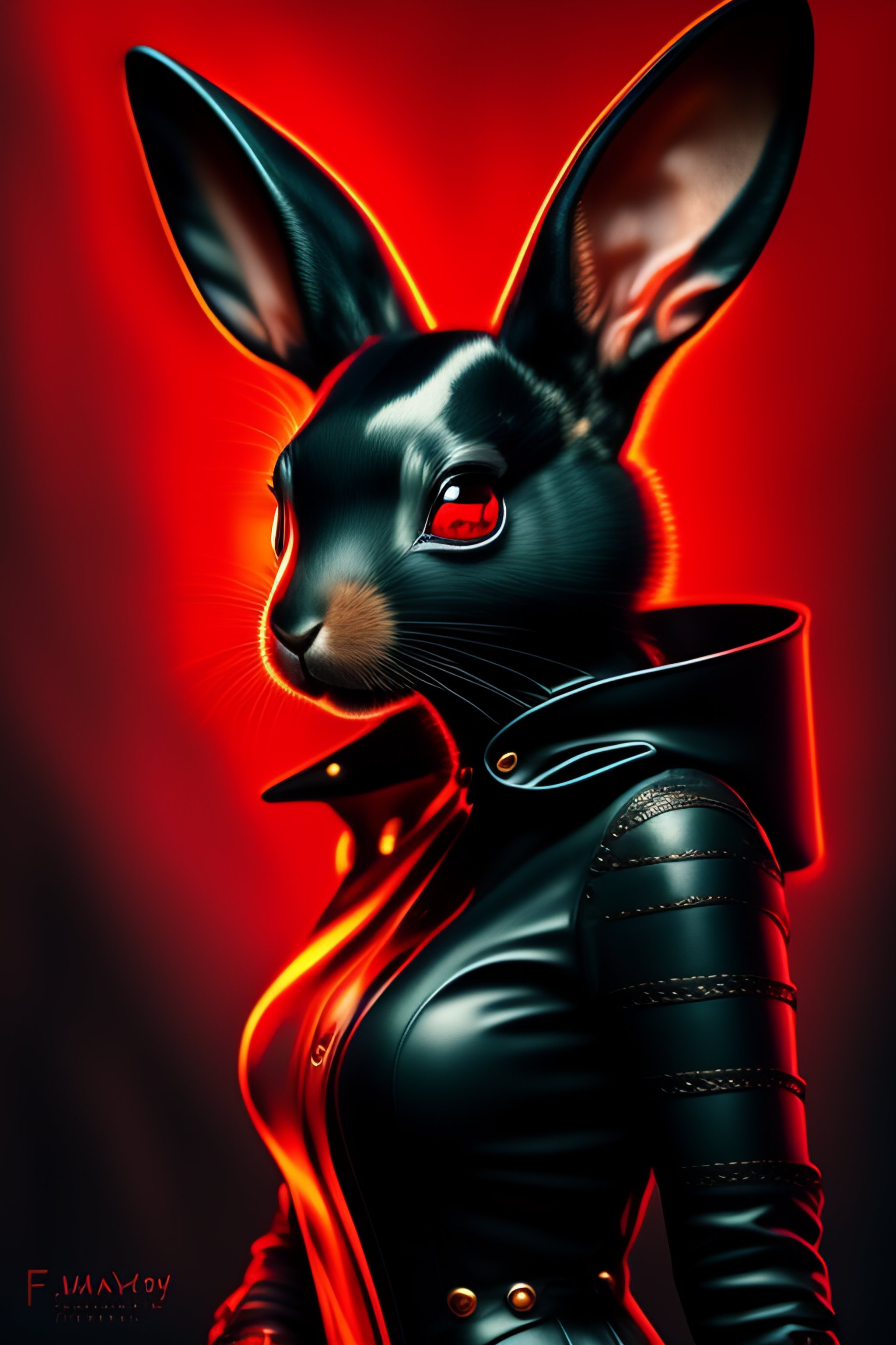 Lexica - A thin scary horror bunny with a small head wearing a a little ...