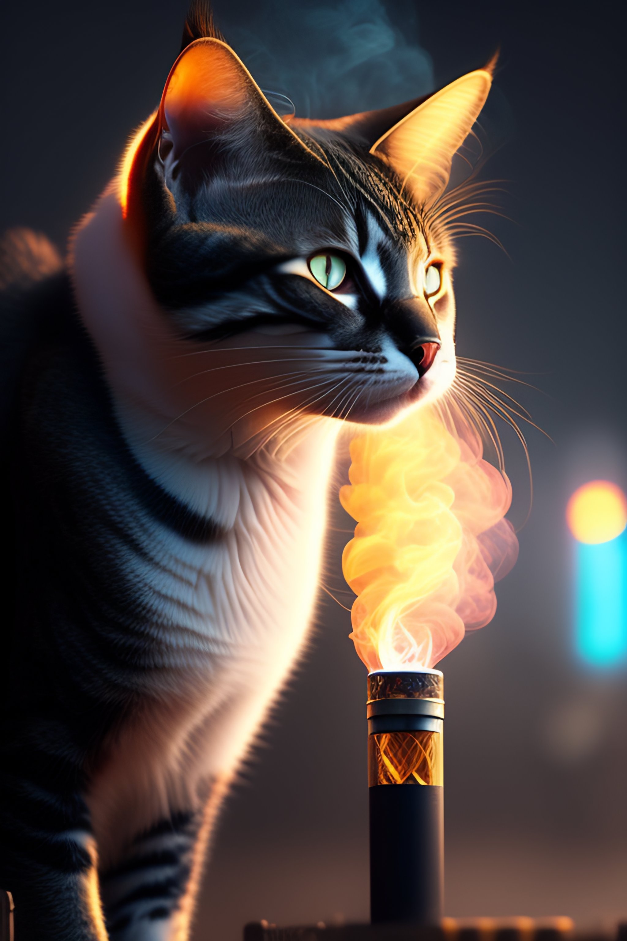 Lexica - Smoking cat, cyberpunk style