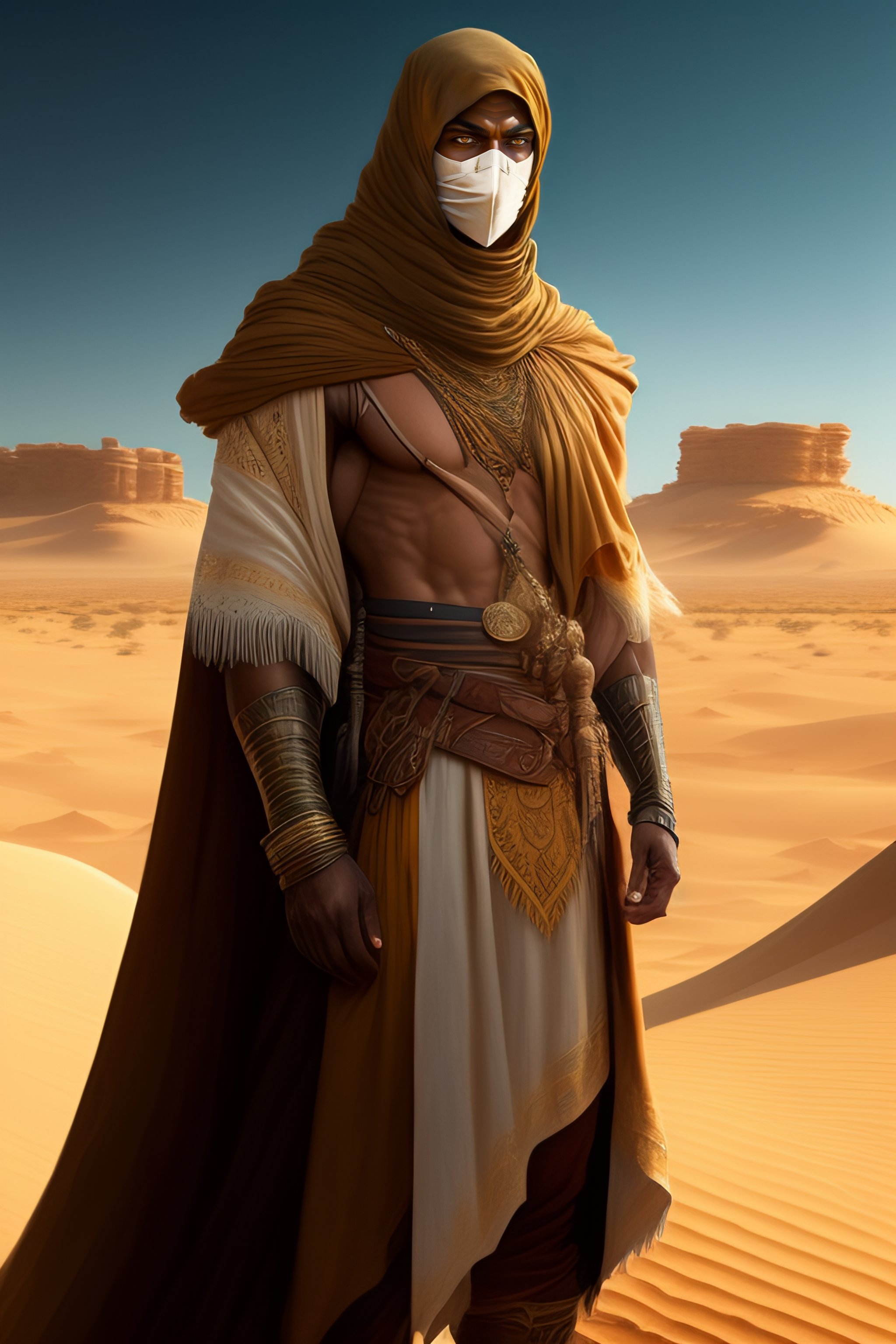 Lexica - A drawing of a masked man in dusty clothes with a sharp look ...