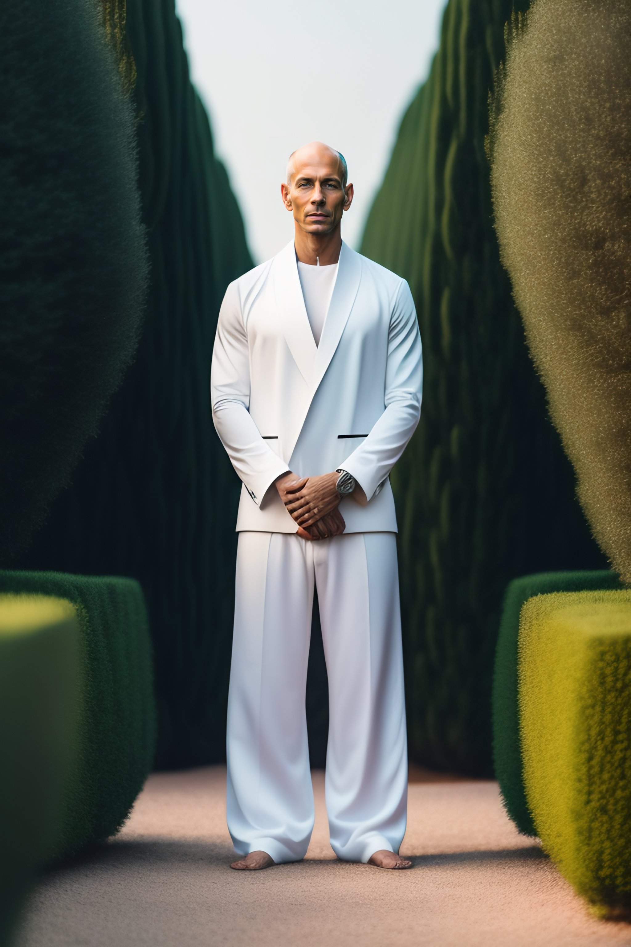 Lexica - White bald man standing yoga pose in a garden, ultra hd ...