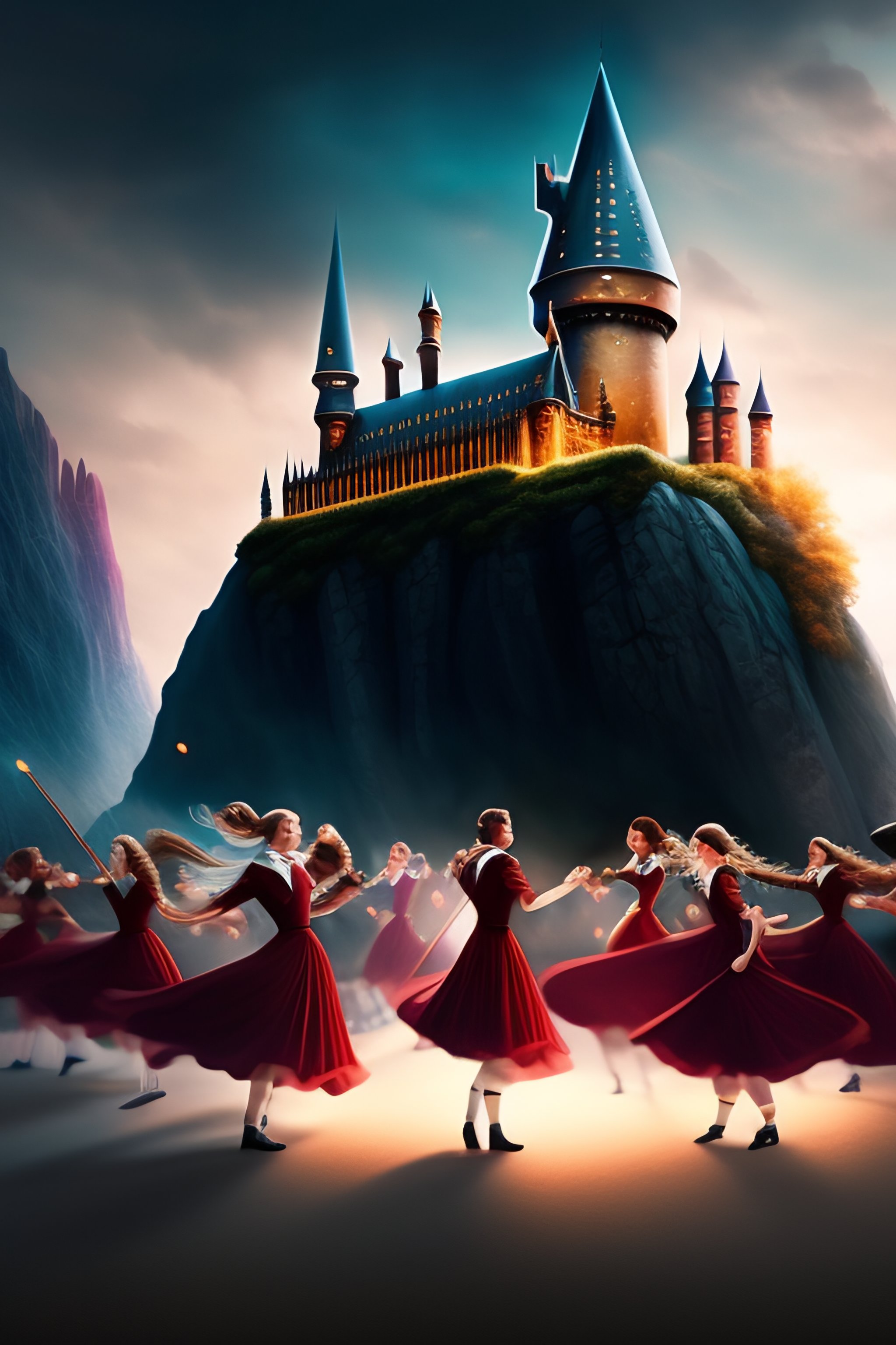Lexica - An image of Hogwarts with Dexter and a lot of girls dancing