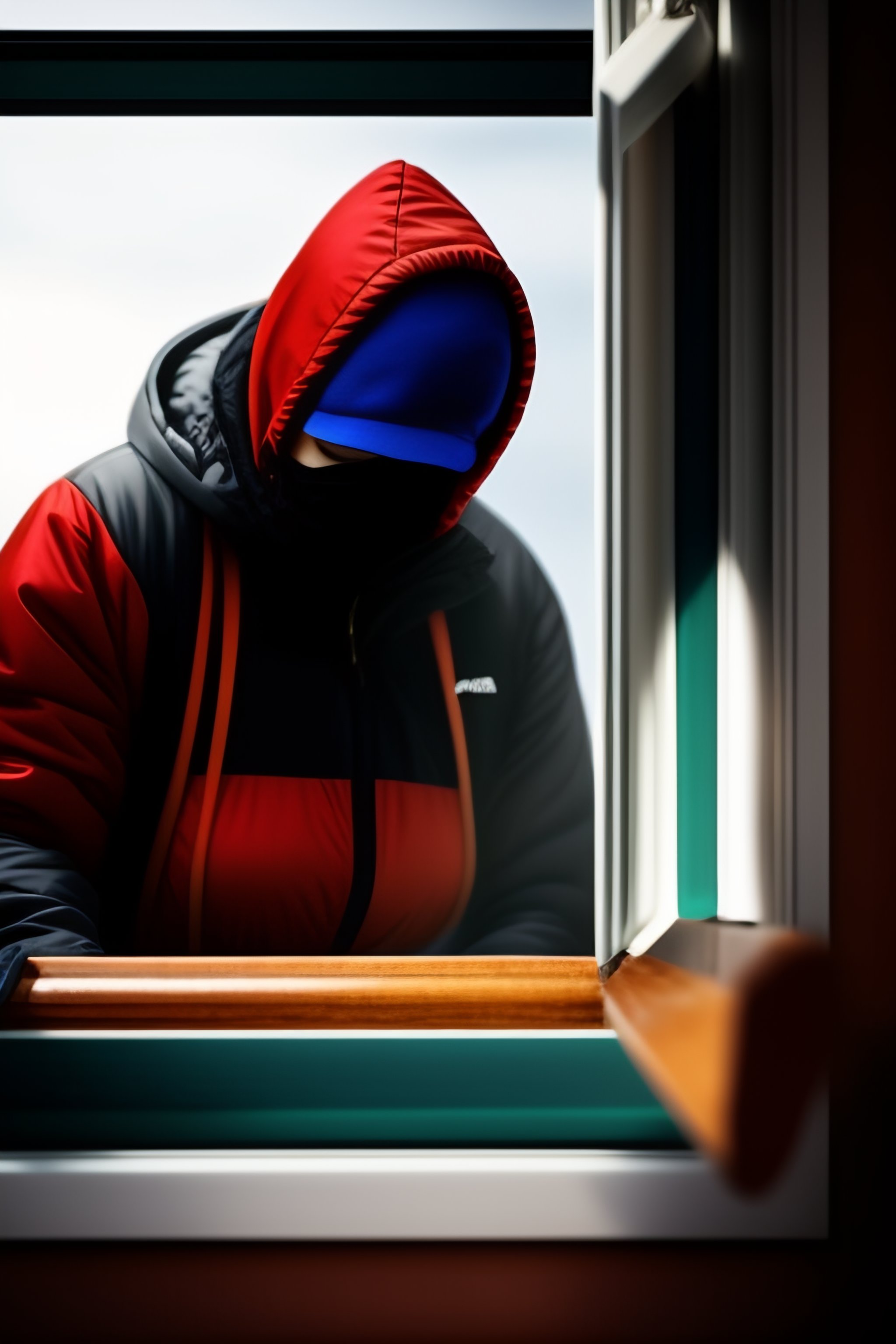 Lexica - Female masked robber escaping out of a house by a window ...