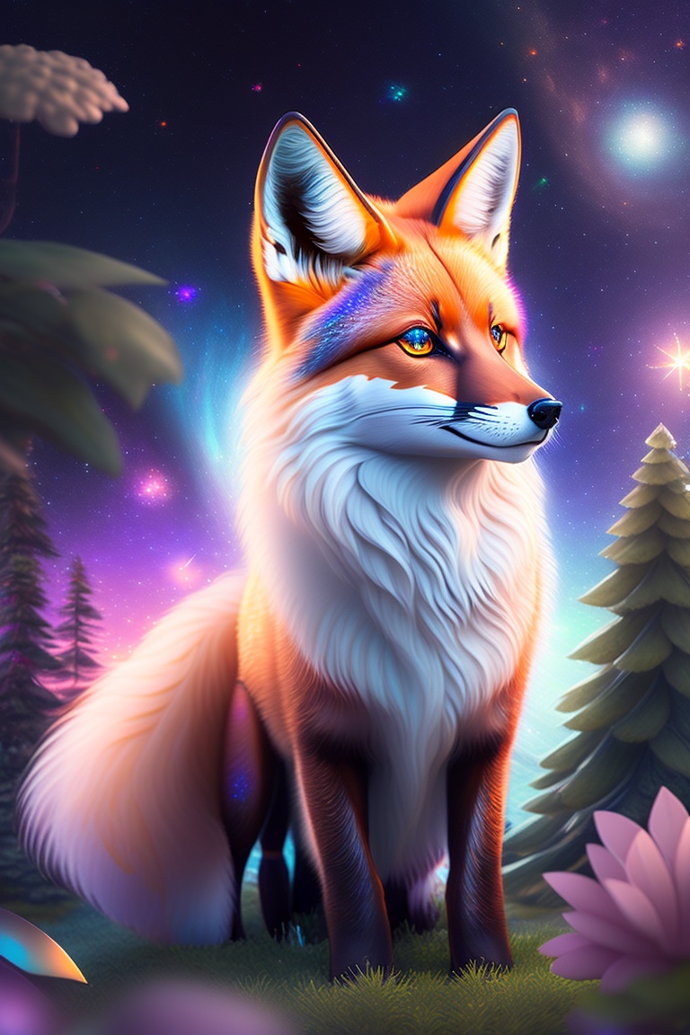 Lexica - "A majestic Galactic Fox resting in an enchanted forest ...