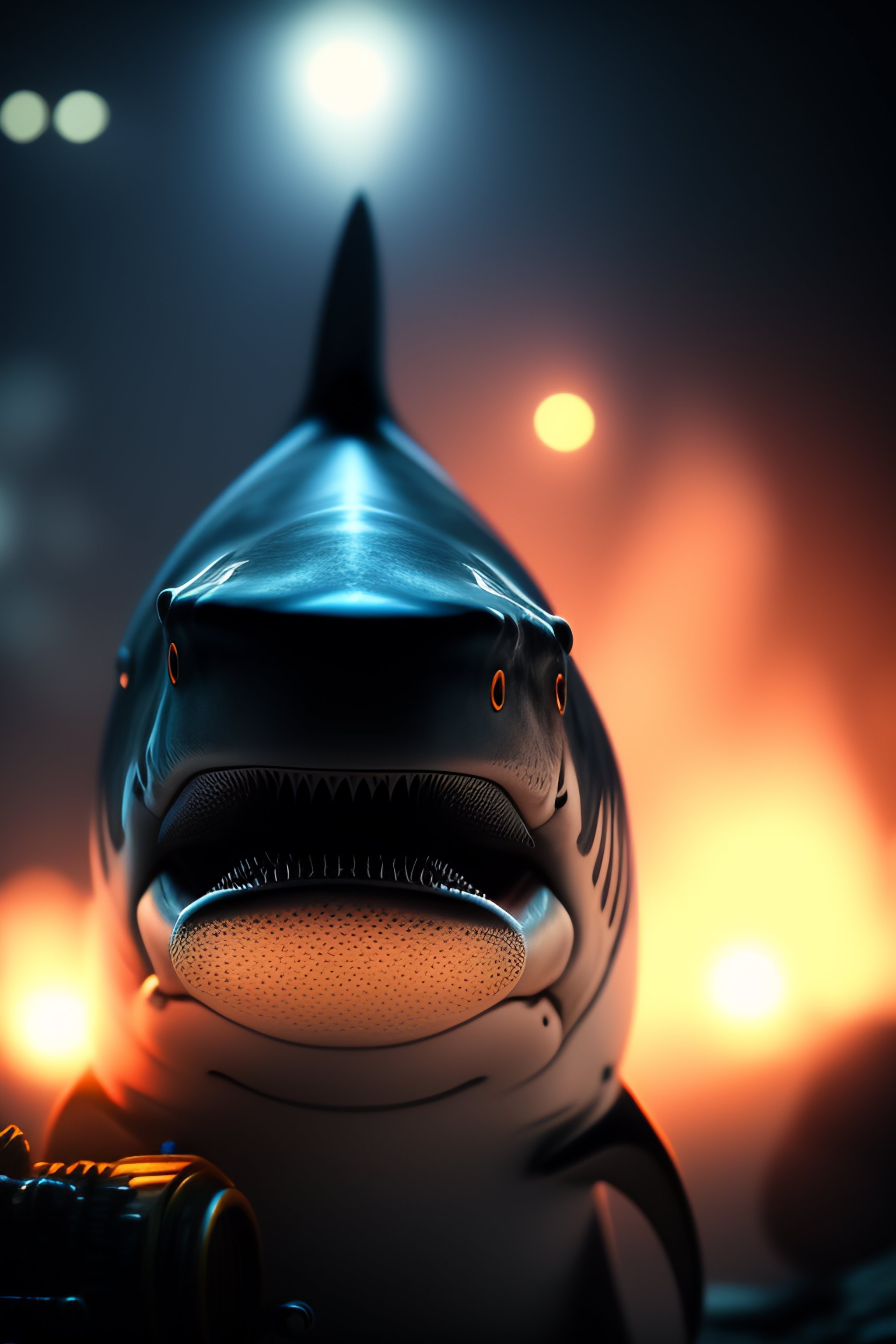 Lexica - An exhausted shark at the frontlines in the army at night with ...
