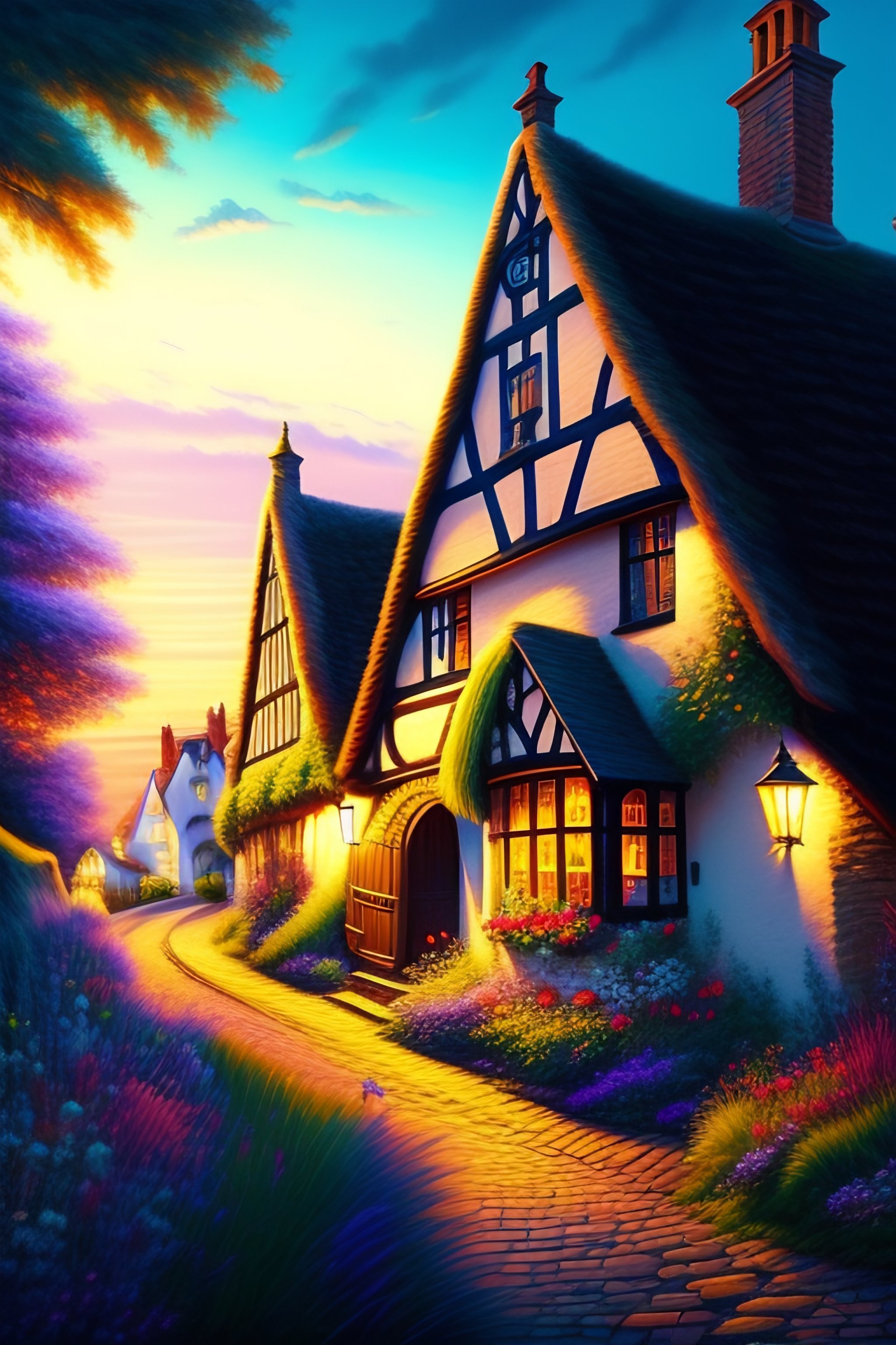 Lexica - Amazing English village, night, brightly lit, hyper realistic ...