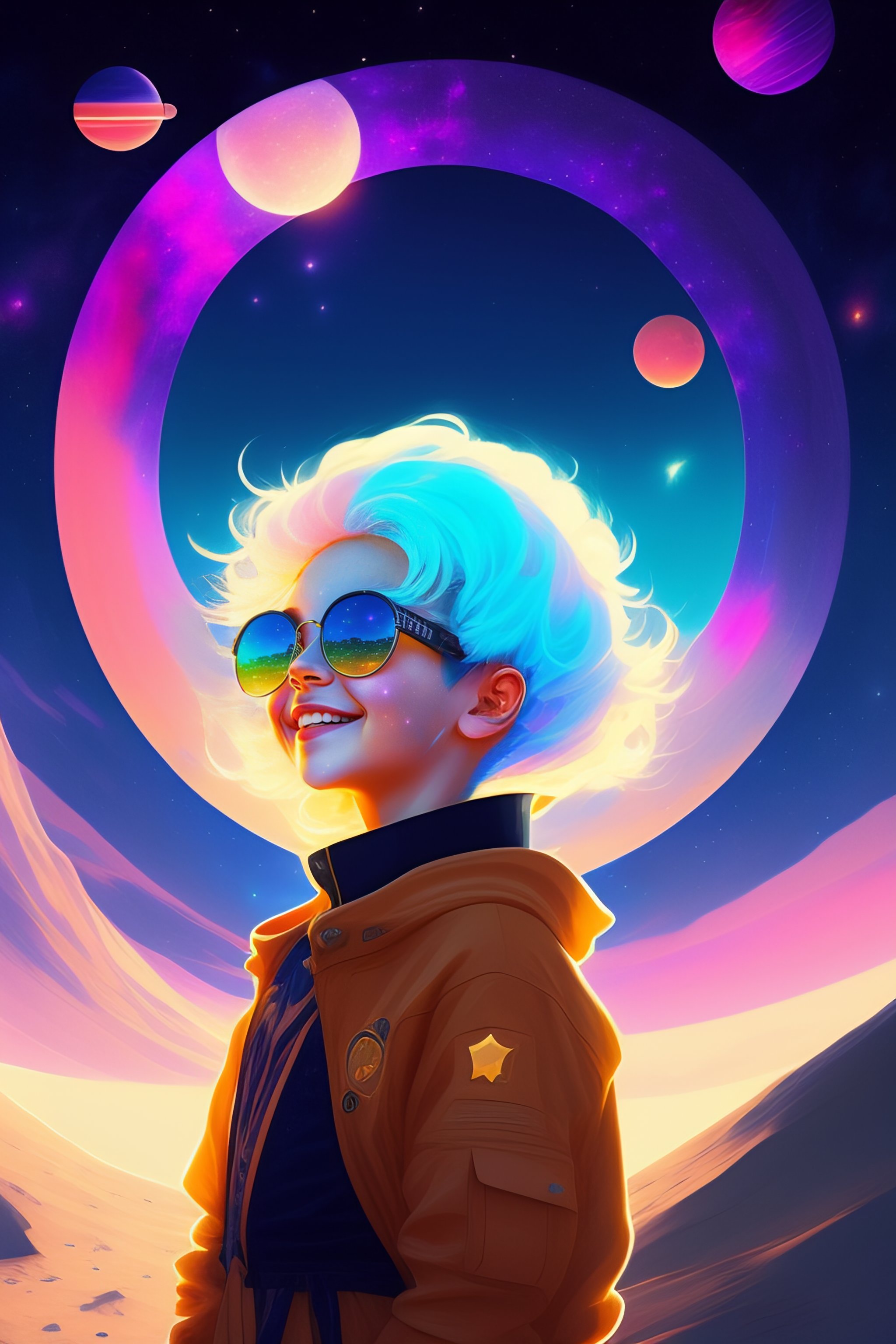 Lexica - Detailed portrait of a happy futuristic Young boy on a ...