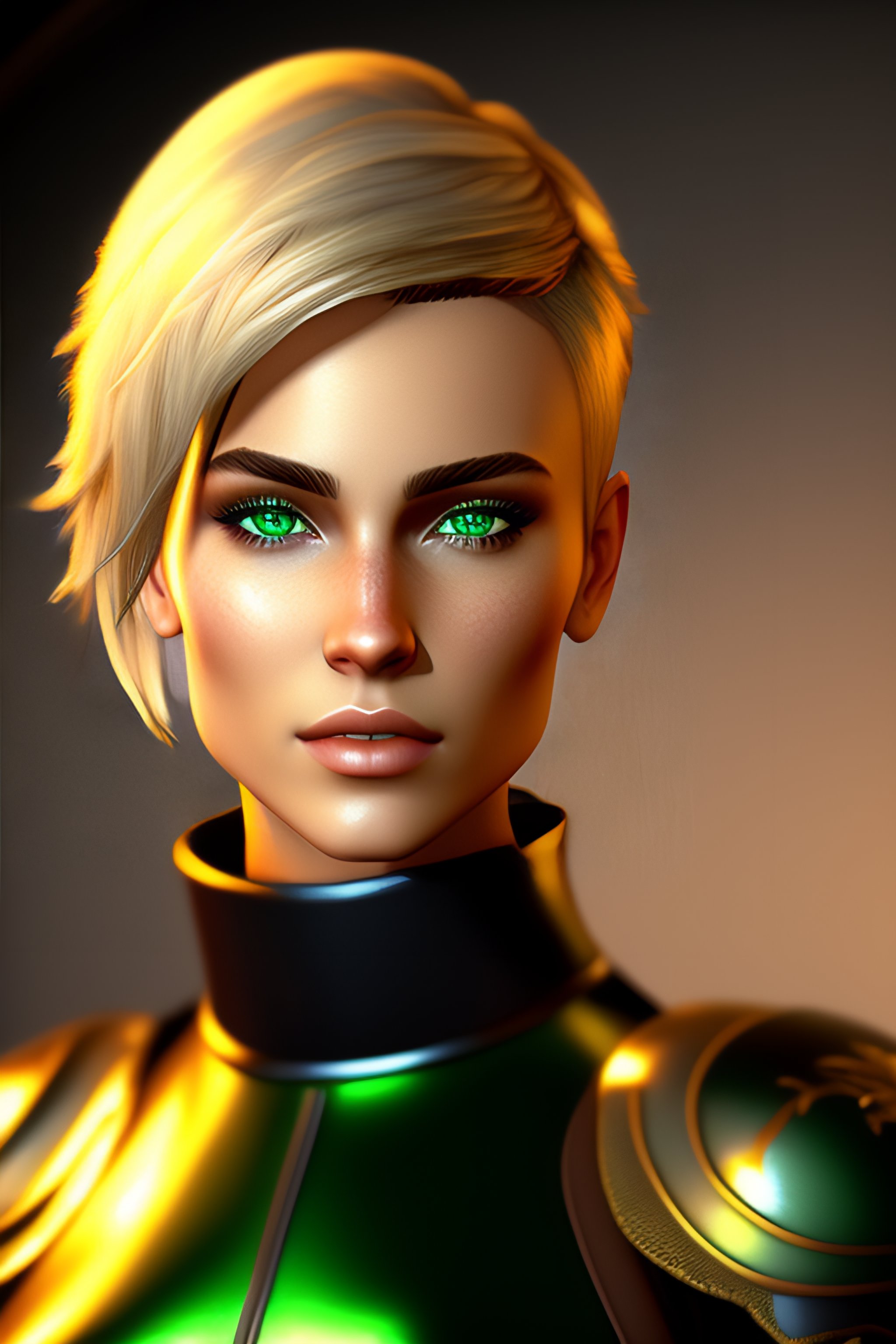 Lexica - Young adult female, leather armour, blonde hair, pixie cut ...