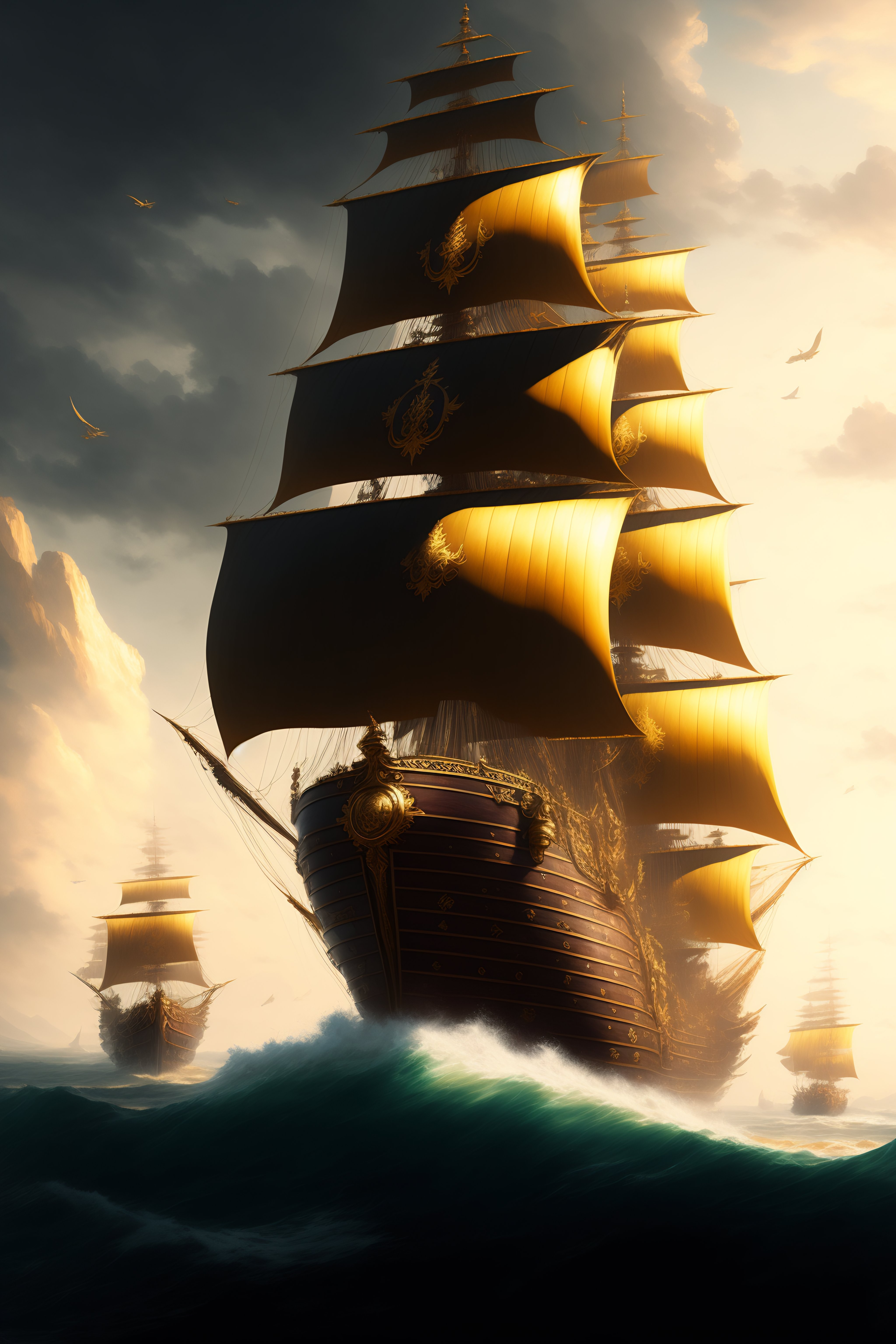 Lexica - Pirate ship, gold, treasure, greg rutkowski art poster