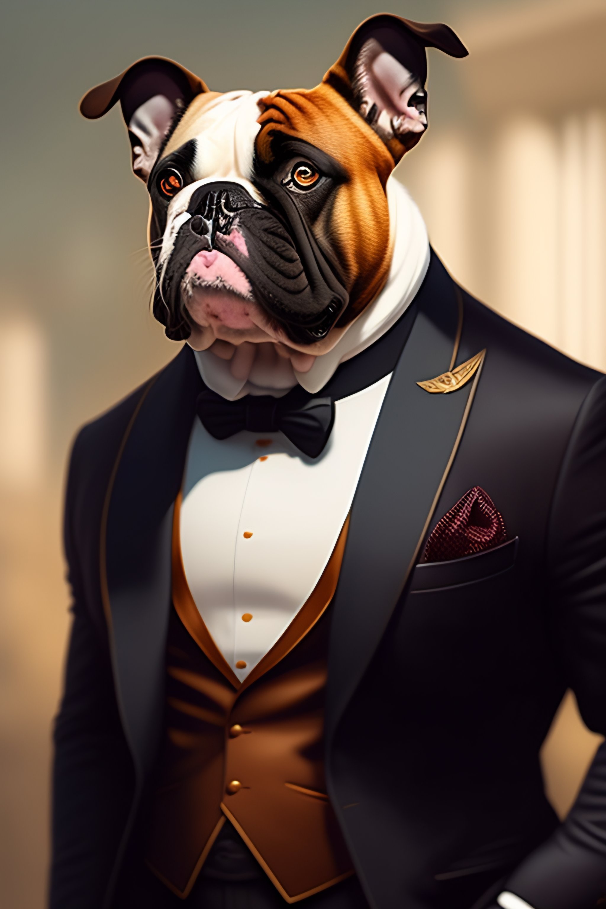 Lexica - Anthro furry humanoid bulldog smoking a cigar, three piece ...