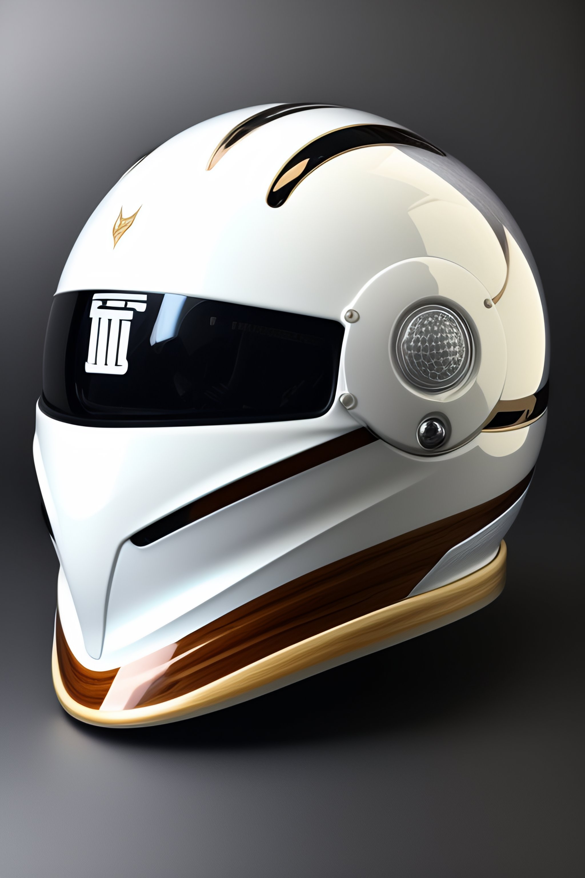 Lexica - Pearl white motorbike helmet, roots, wooden parts, carbonfiber ...