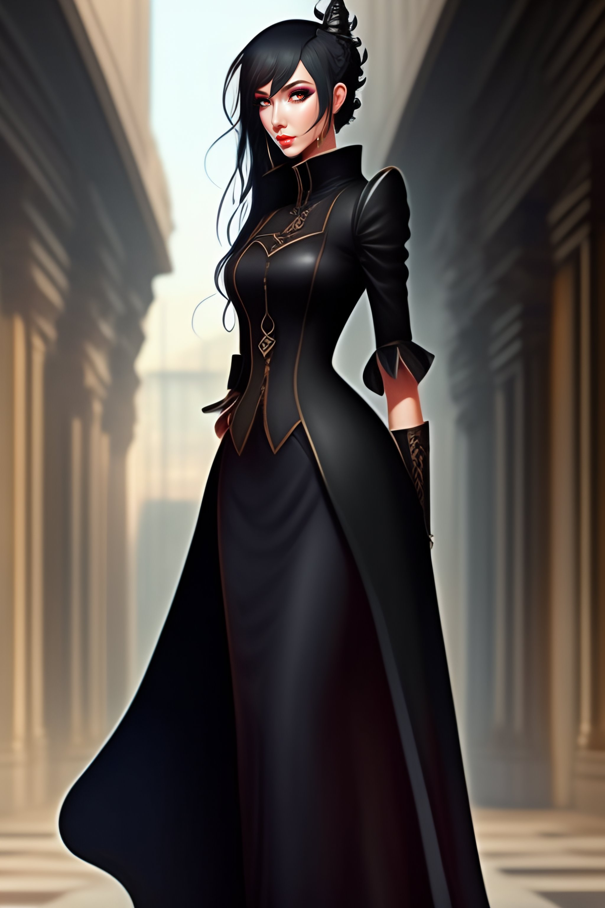 Lexica - Pokemon, illustration, tall lady-like figure wearing black ...
