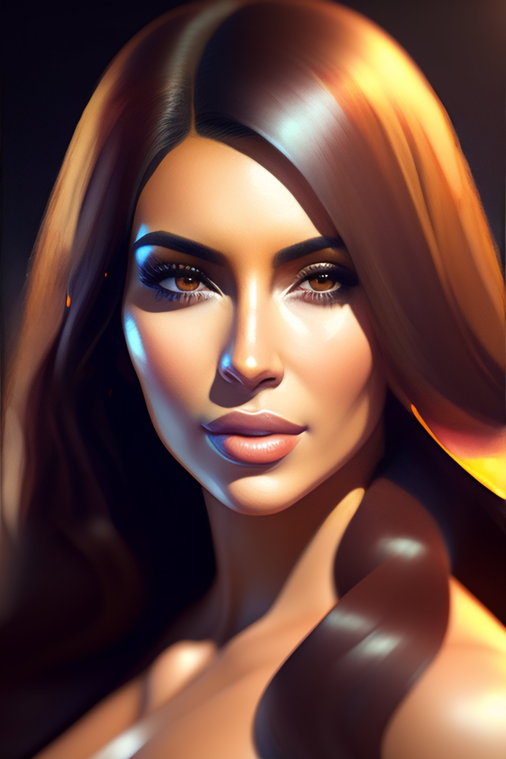 Lexica - Kim Kardashian full body shot, mouth open, Extra large eyes ...