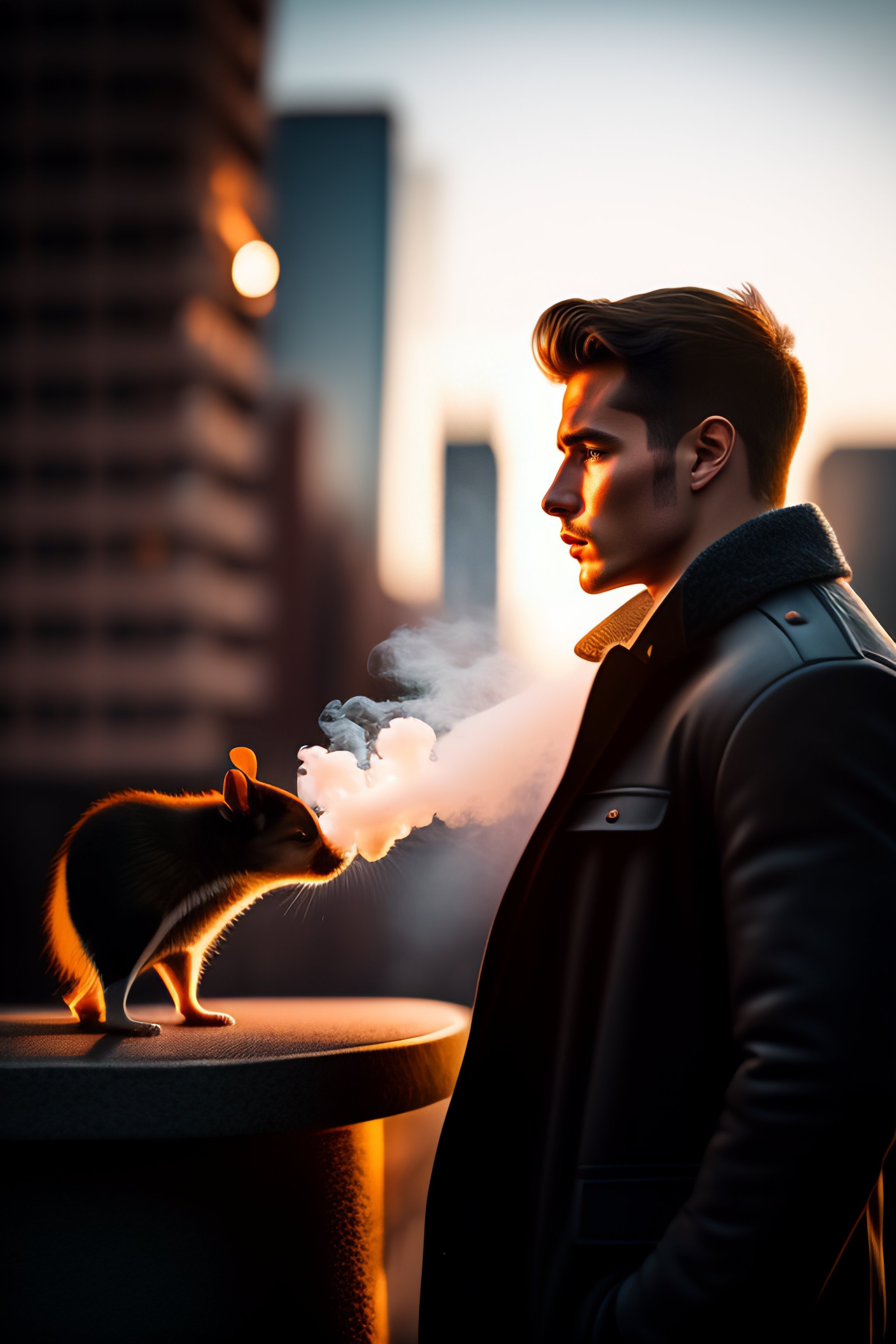 Lexica - Young Man log hair smoking holding a rat, long shot, cinematic ...