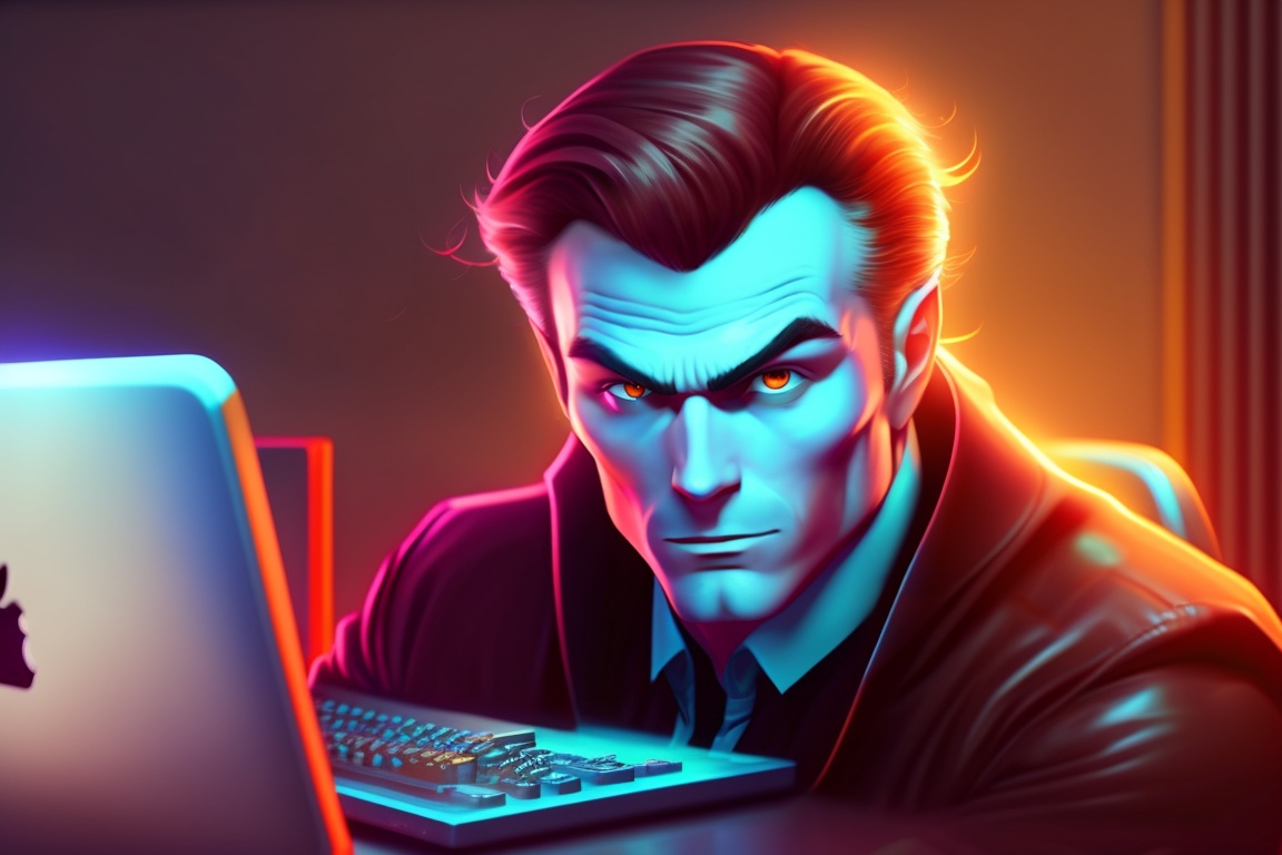 Lexica - Man sitting at a computer, license in hand, evil smirk