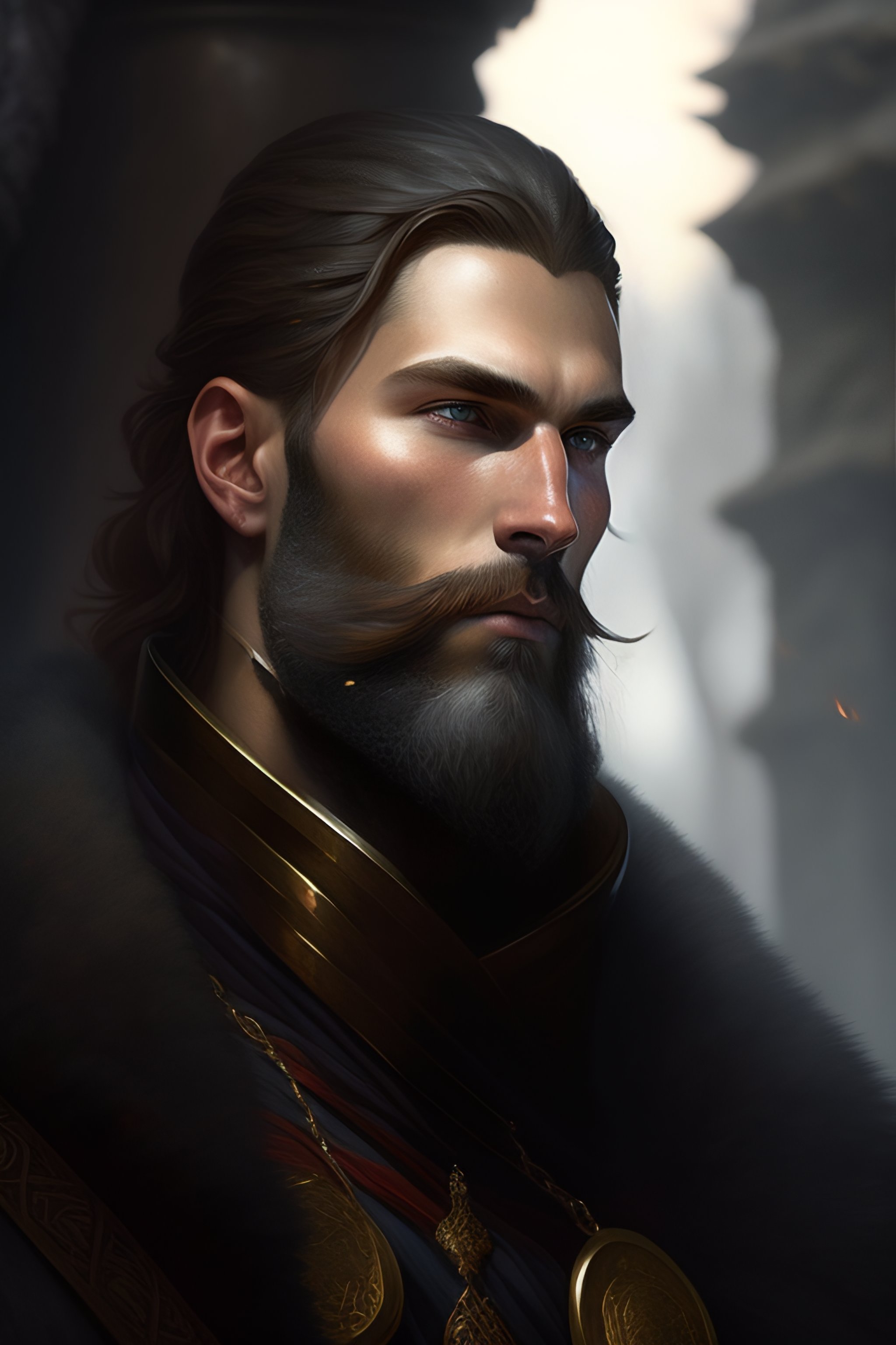 Lexica - Medieval portrait of a nordic man sharp features, grim, cold ...